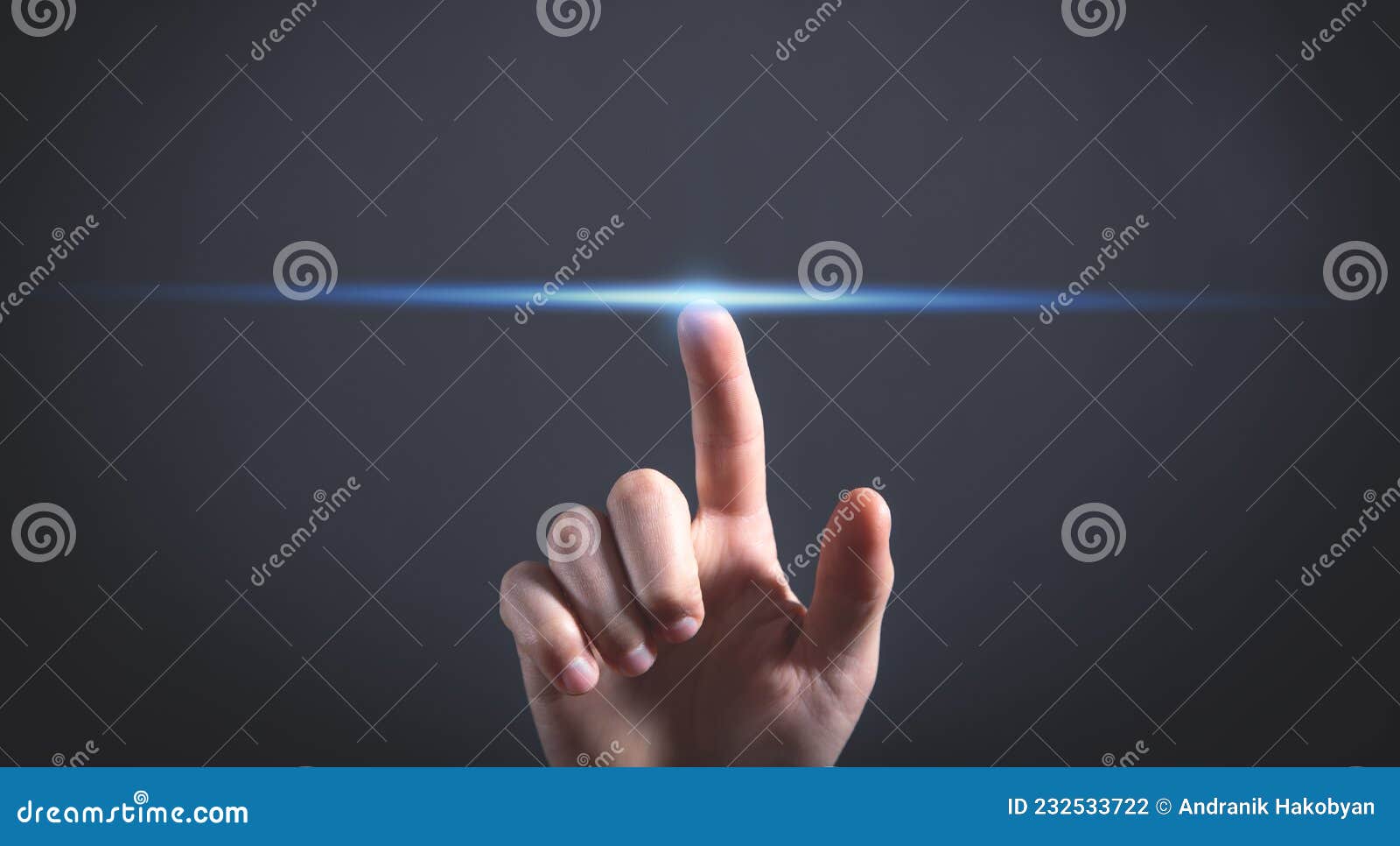 Man Hand Touch on a Blue Light Stock Photo - Image of success ...