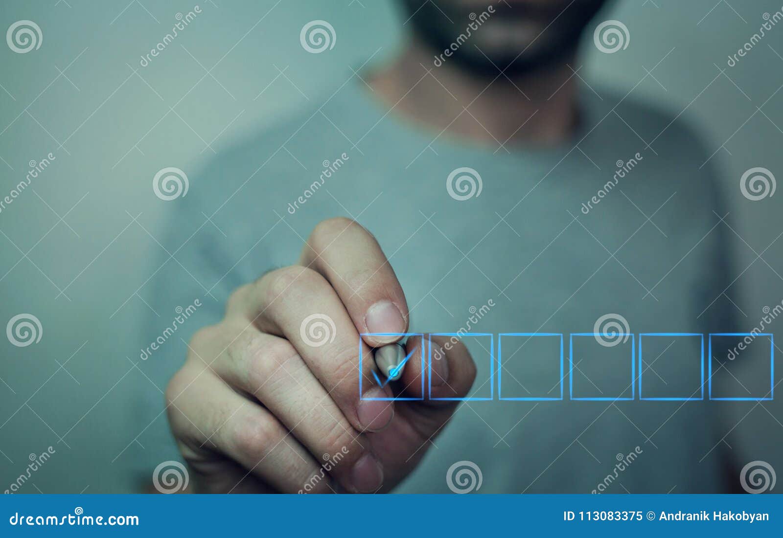 Hand touch on a checkbox. stock image. Image of blue - 113083375