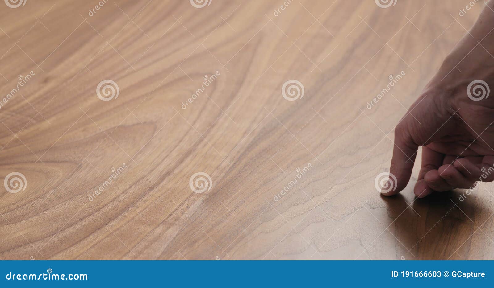 Man Hand Touches Black Walnut Dining Table Surface Stock Image - Image ...