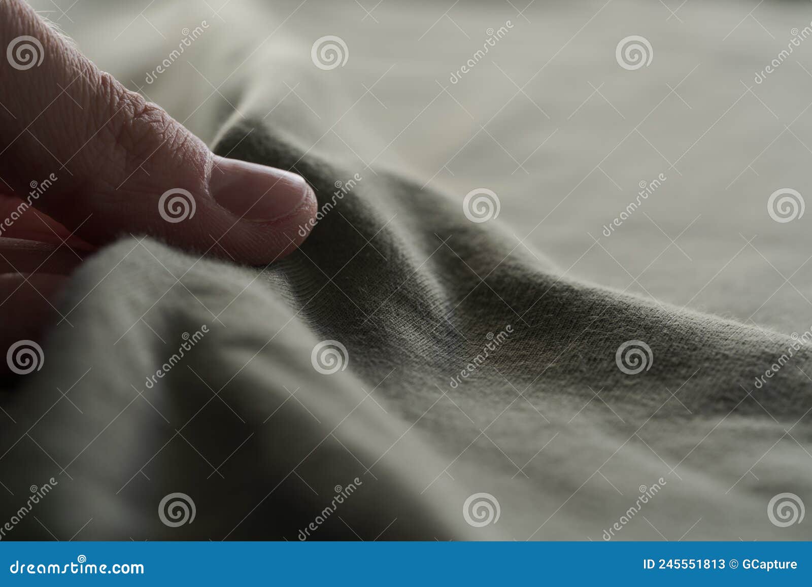 Man Hand Touching Green Cotton Fabric Stock Image - Image of design ...