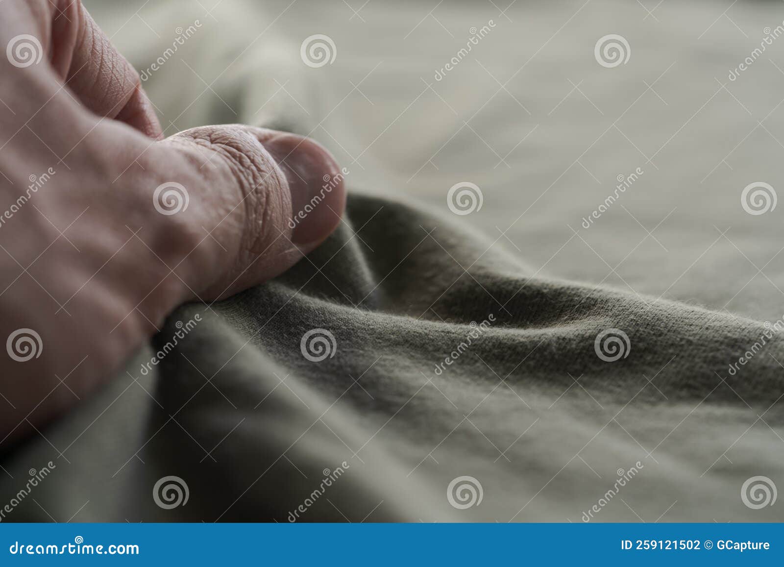 Man Hand Touching Green Cotton Fabric Stock Photo - Image of abstract ...