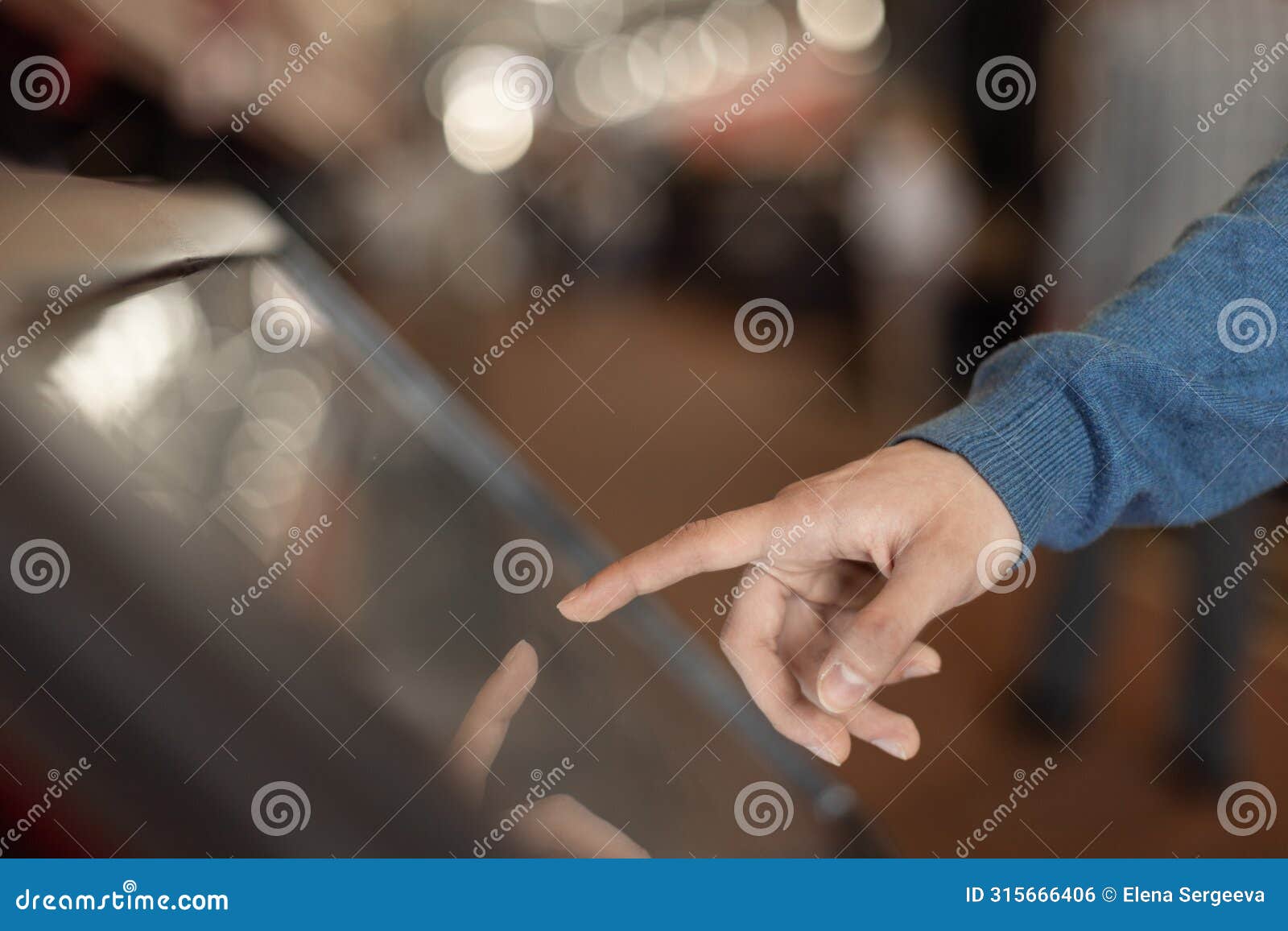 Man Hand Touching Interactive Touchscreen Display Kiosk Stock Photo ...