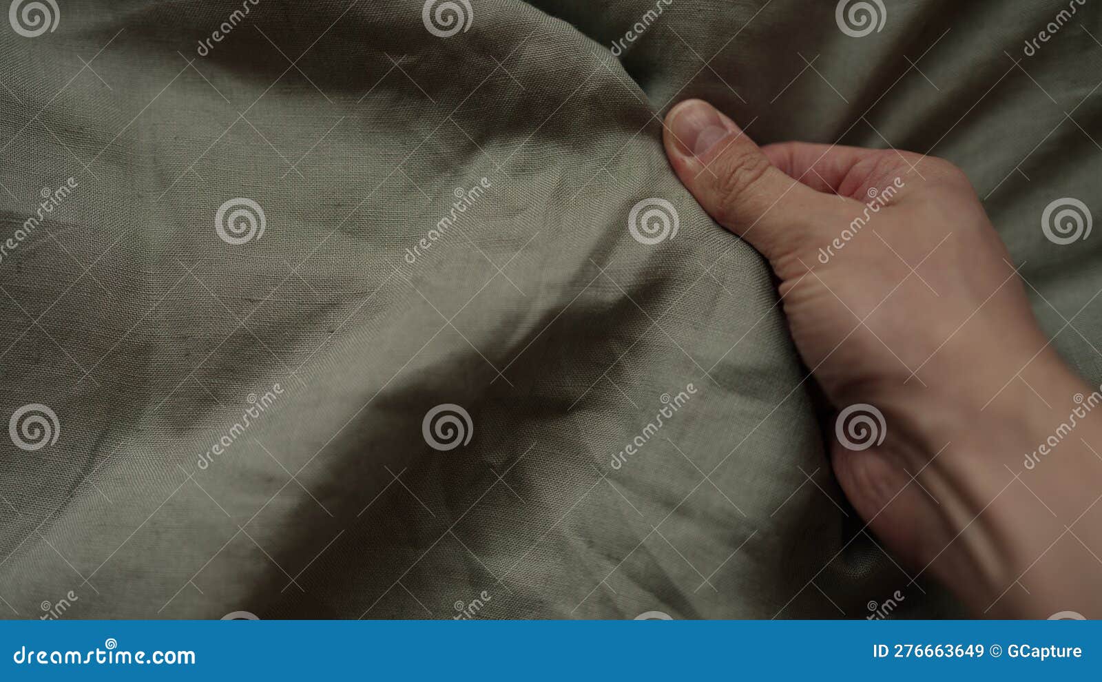 Man Hand Touching Linen Cloth Stock Image - Image of textile, couch ...