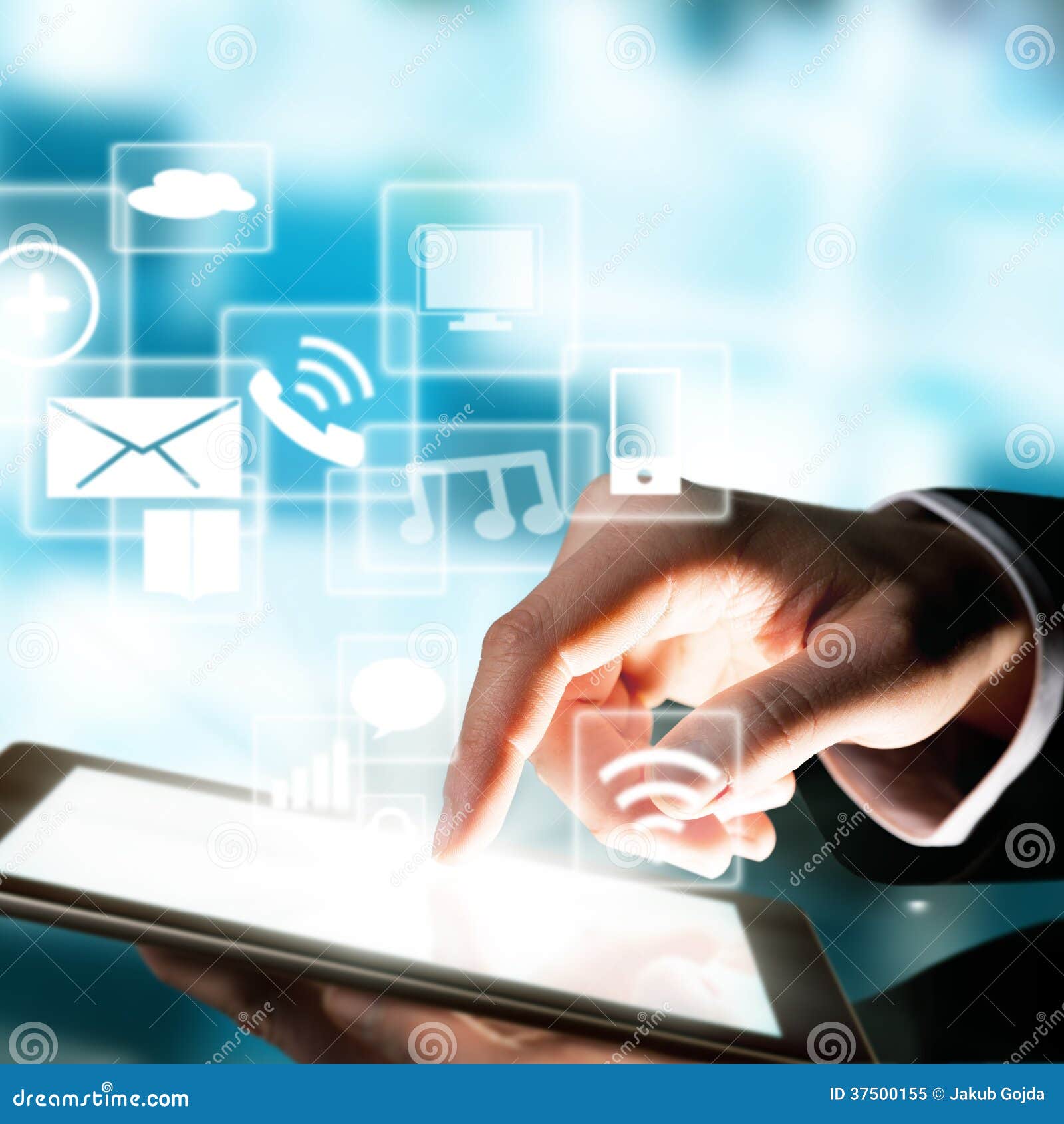 Man Hand Touching the Screen Stock Image - Image of human, computers ...