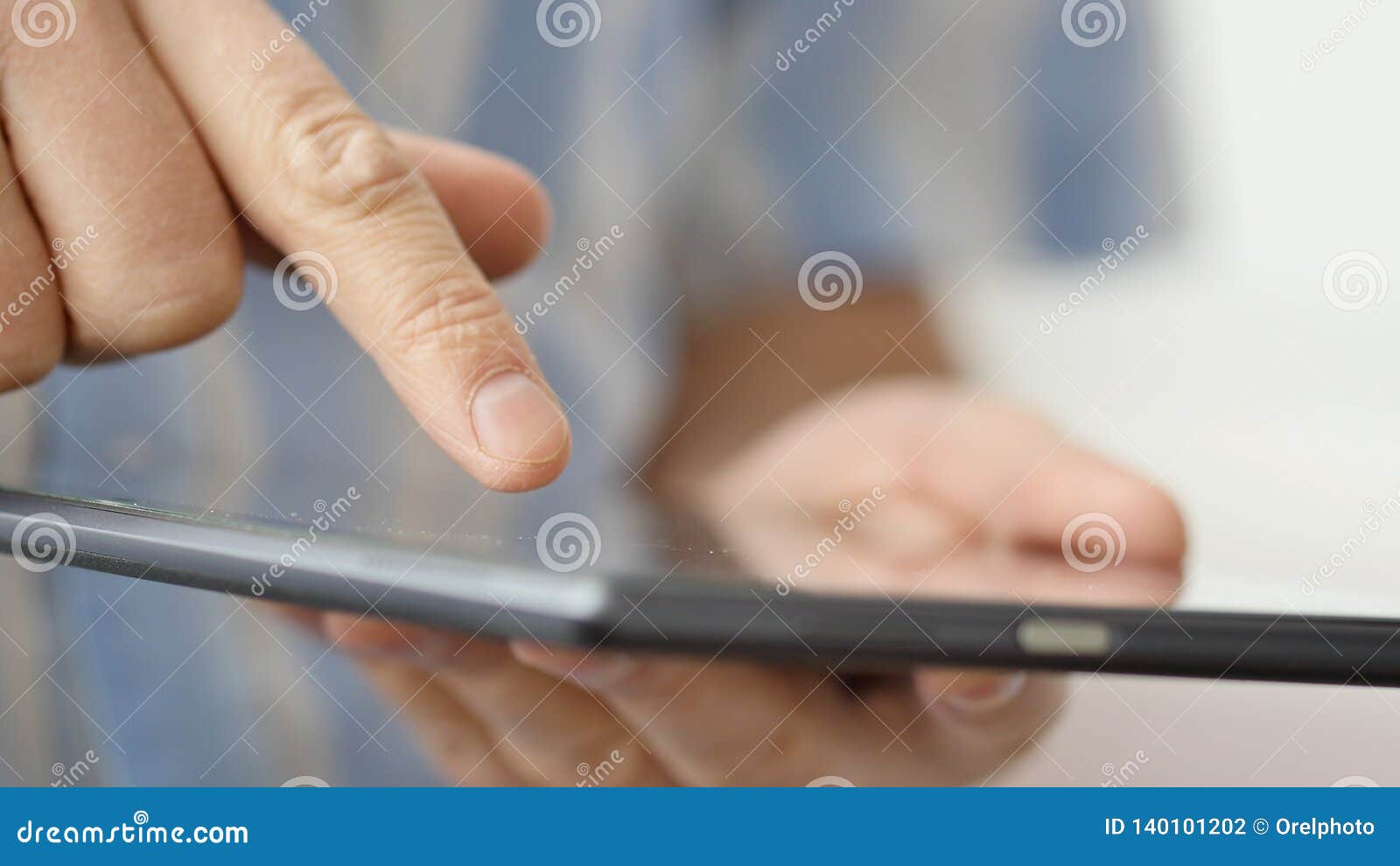 Man Hand Touching Screen on Modern Digital Tablet Pc Stock Photo ...