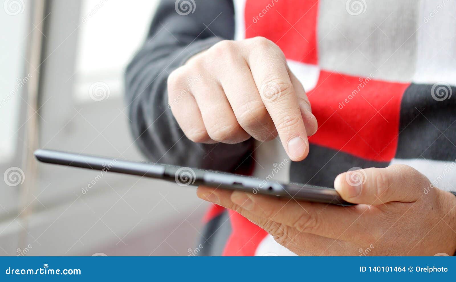 Man Hand Touching Screen on Modern Digital Tablet Pc Stock Photo ...