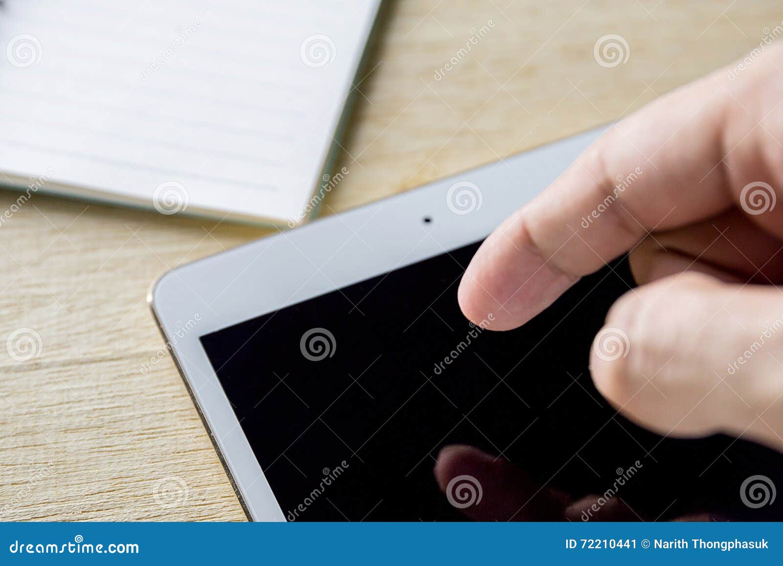 Man Hand Touching Screen on Modern Digital Tablet Pc. Stock Image ...