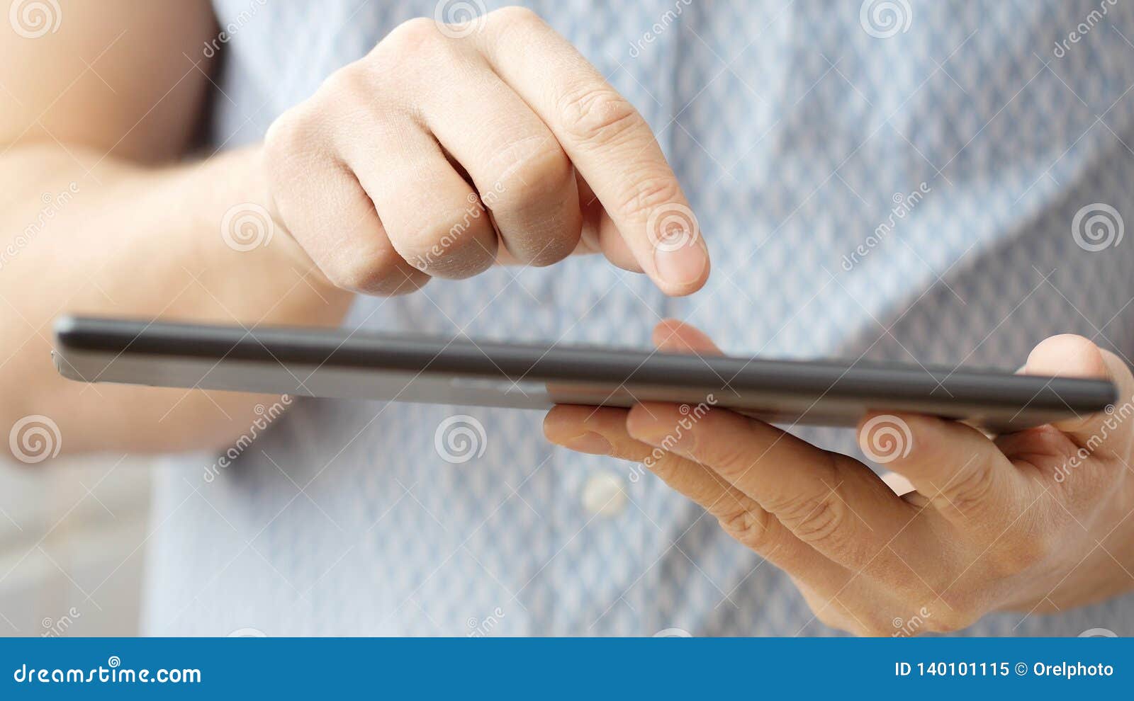 Man Hand Touching Screen on Modern Digital Tablet Pc Stock Image ...