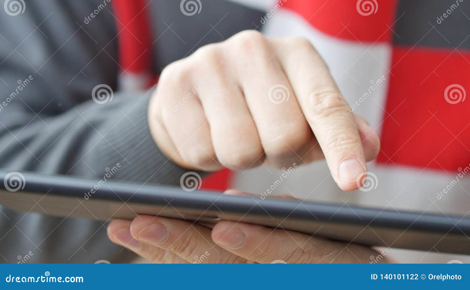 Man Hand Touching Screen on Modern Digital Tablet Pc Stock Photo ...