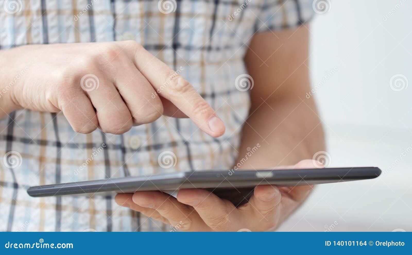 Man Hand Touching Screen on Modern Digital Tablet Pc Stock Photo ...