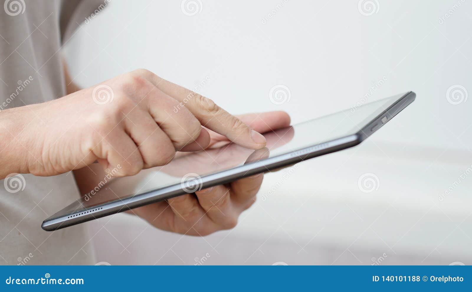 Man Hand Touching Screen on Modern Digital Tablet Pc Stock Photo ...