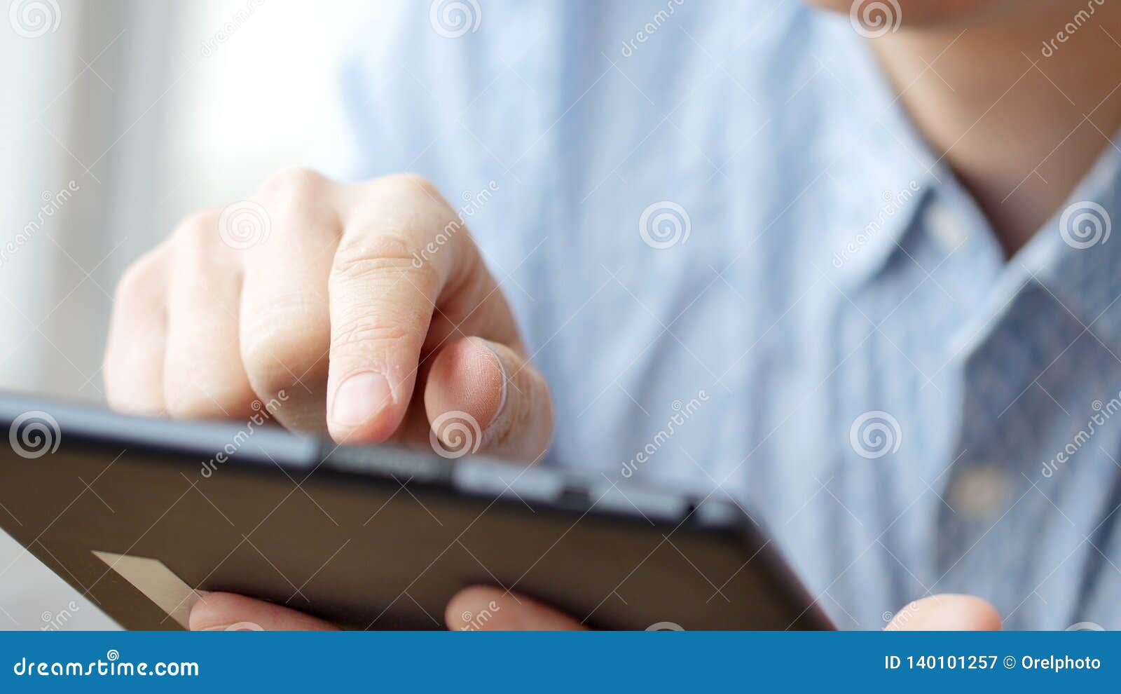 Man Hand Touching Screen on Modern Digital Tablet Pc Stock Image ...