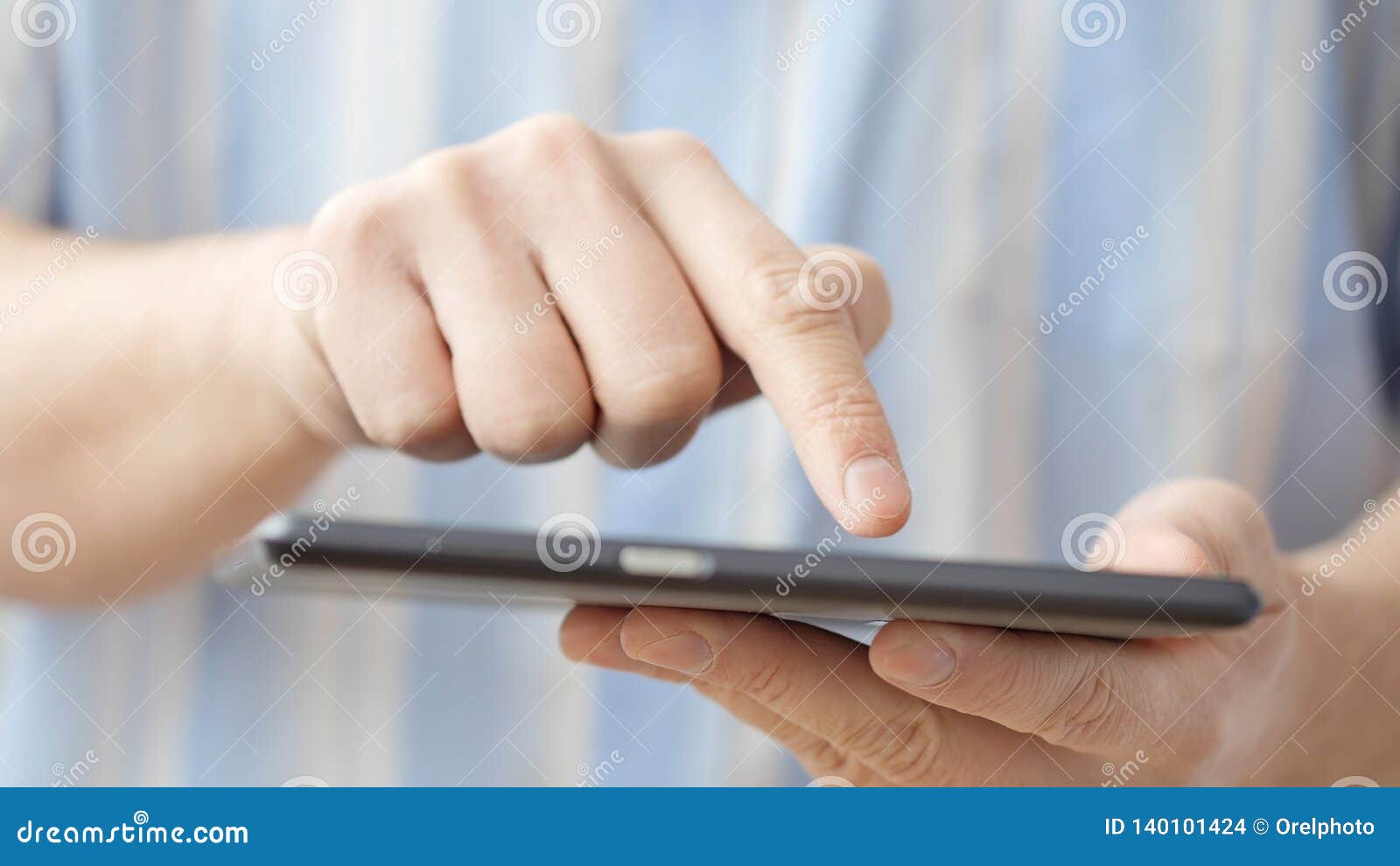Man Hand Touching Screen on Modern Digital Tablet Pc Stock Photo ...