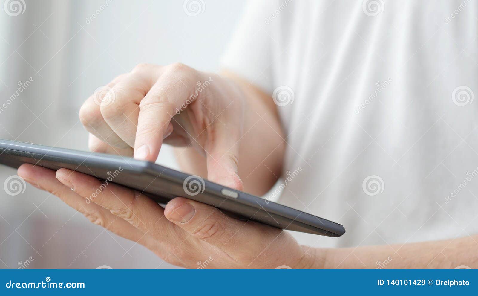 Man Hand Touching Screen on Modern Digital Tablet Pc Stock Image ...