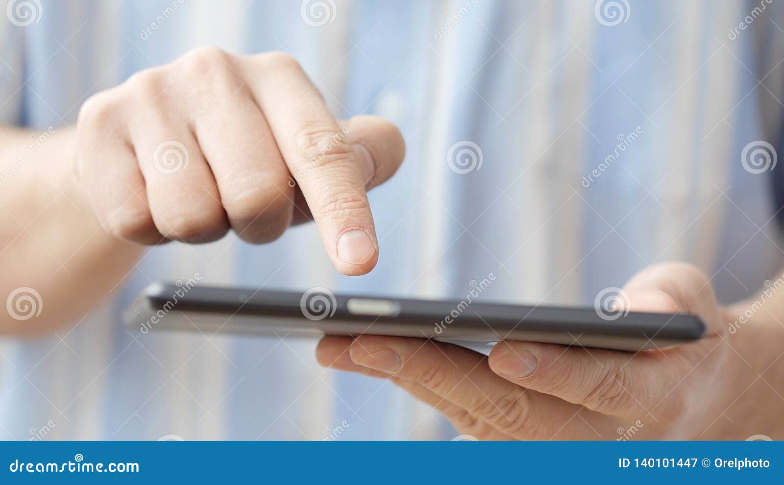 Man Hand Touching Screen on Modern Digital Tablet Pc Stock Image ...