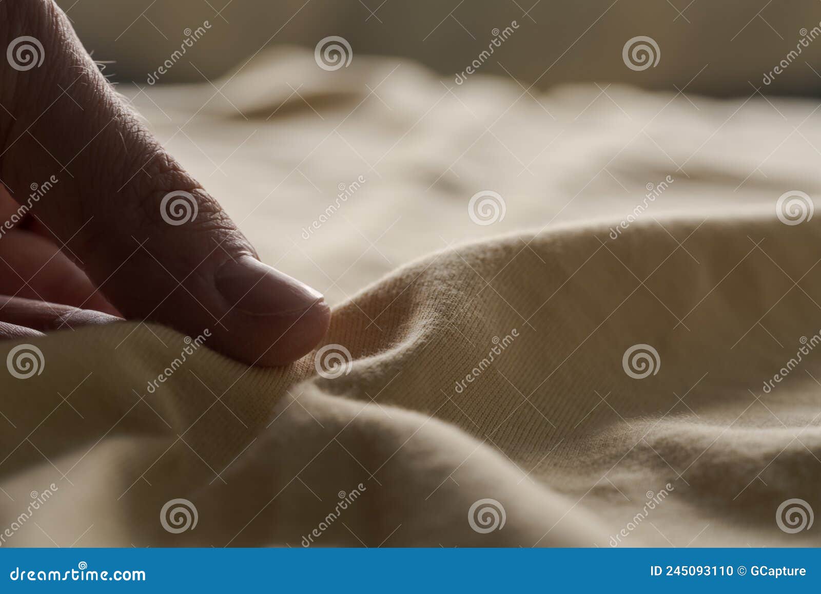 Man Hand Touching Yellow Cotton Fabric Stock Photo - Image of high ...