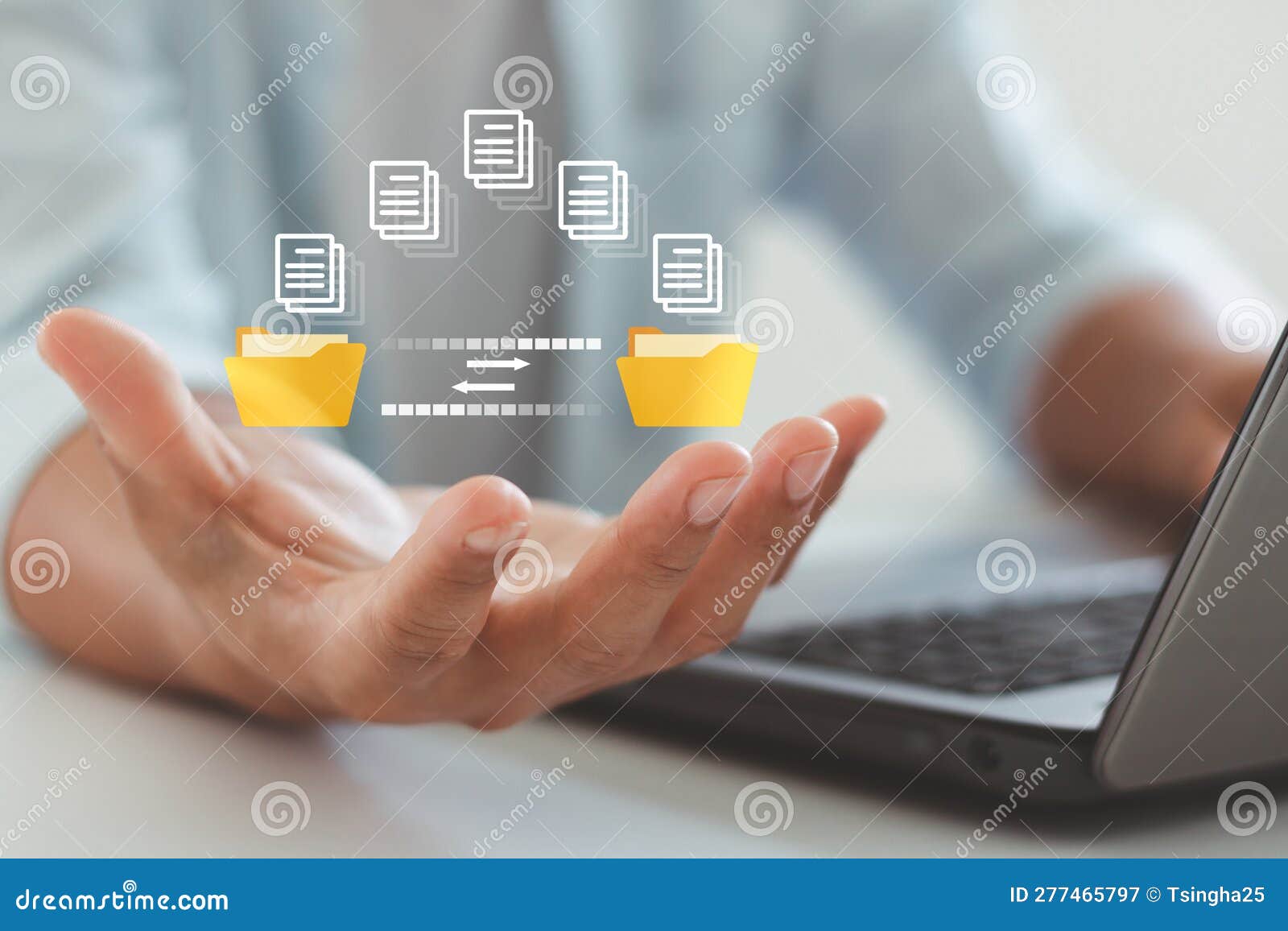 Man Hand Transferring Files in Virtual Screen for Send of Document on ...
