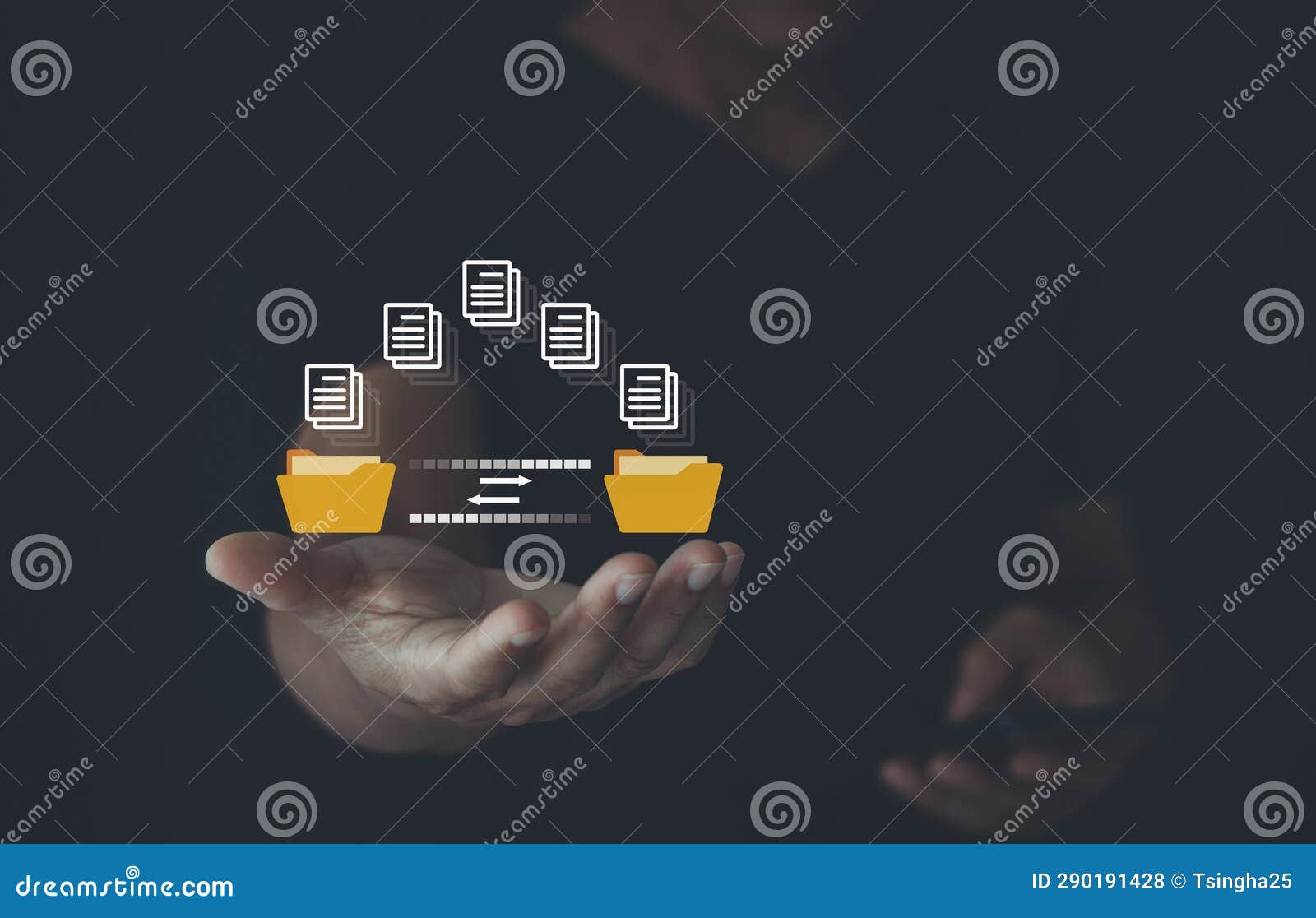 Man Hand Transferring Files in Virtual Screen for Send of Document on ...