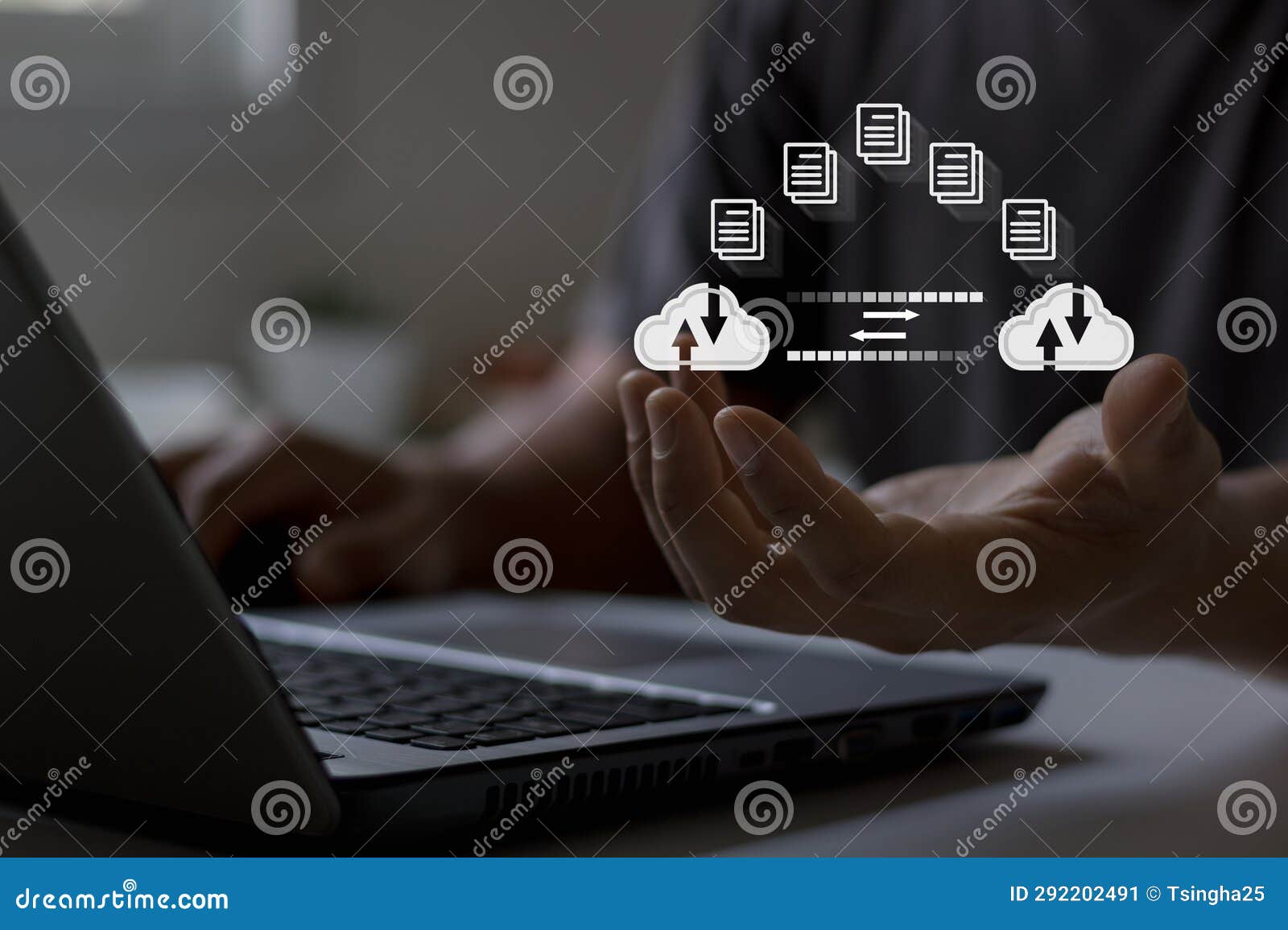 Man Hand Transferring Files in Virtual Screen for Send of Document on ...