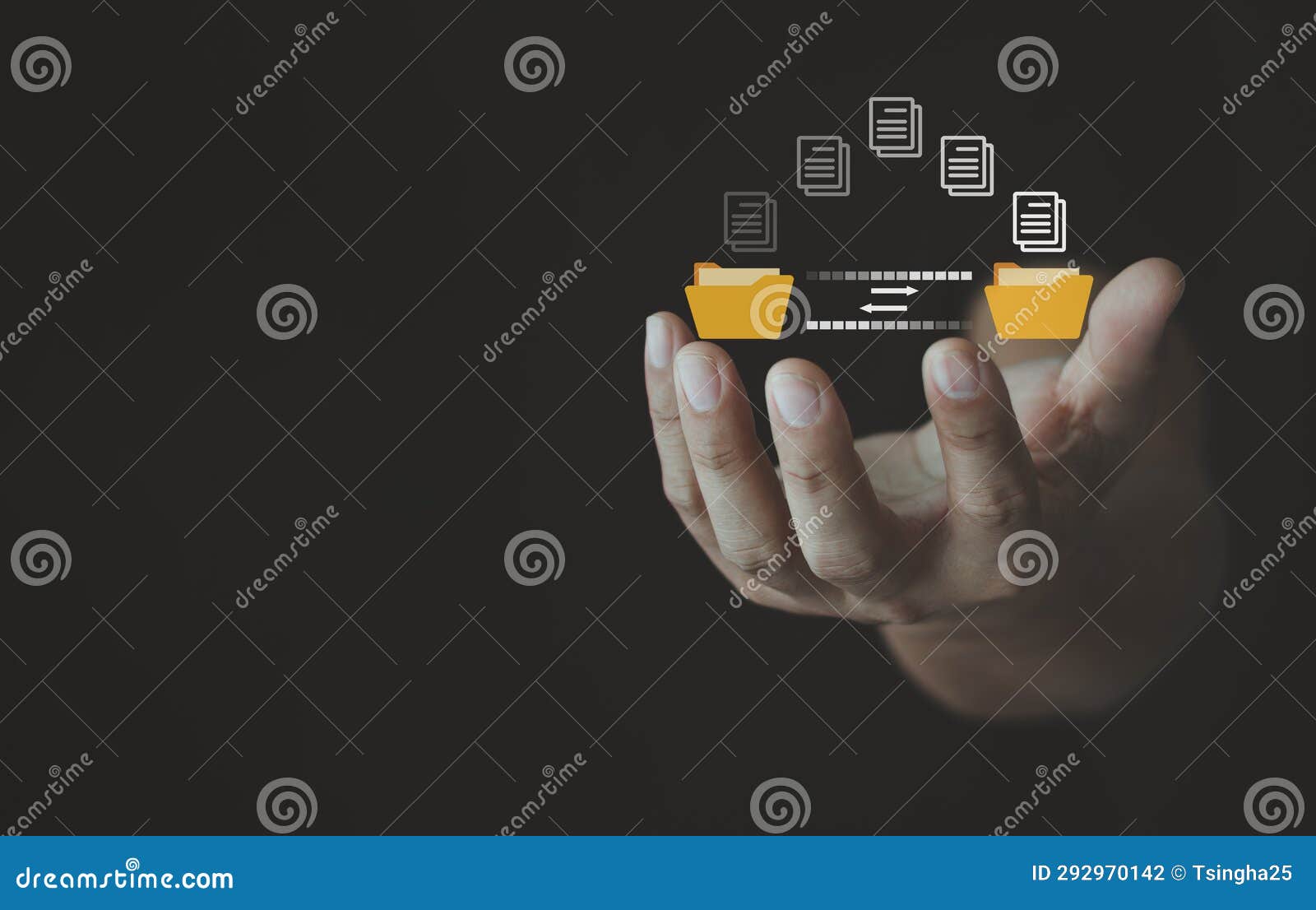 Man Hand Transferring Files in Virtual Screen for Send of Document on ...