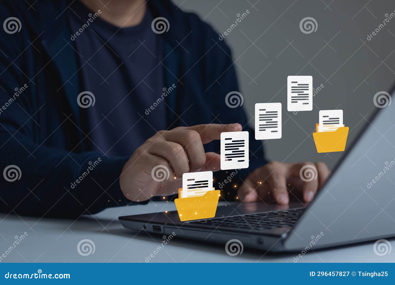 Man Hand Transferring Files in Virtual Screen for Send of Document on ...