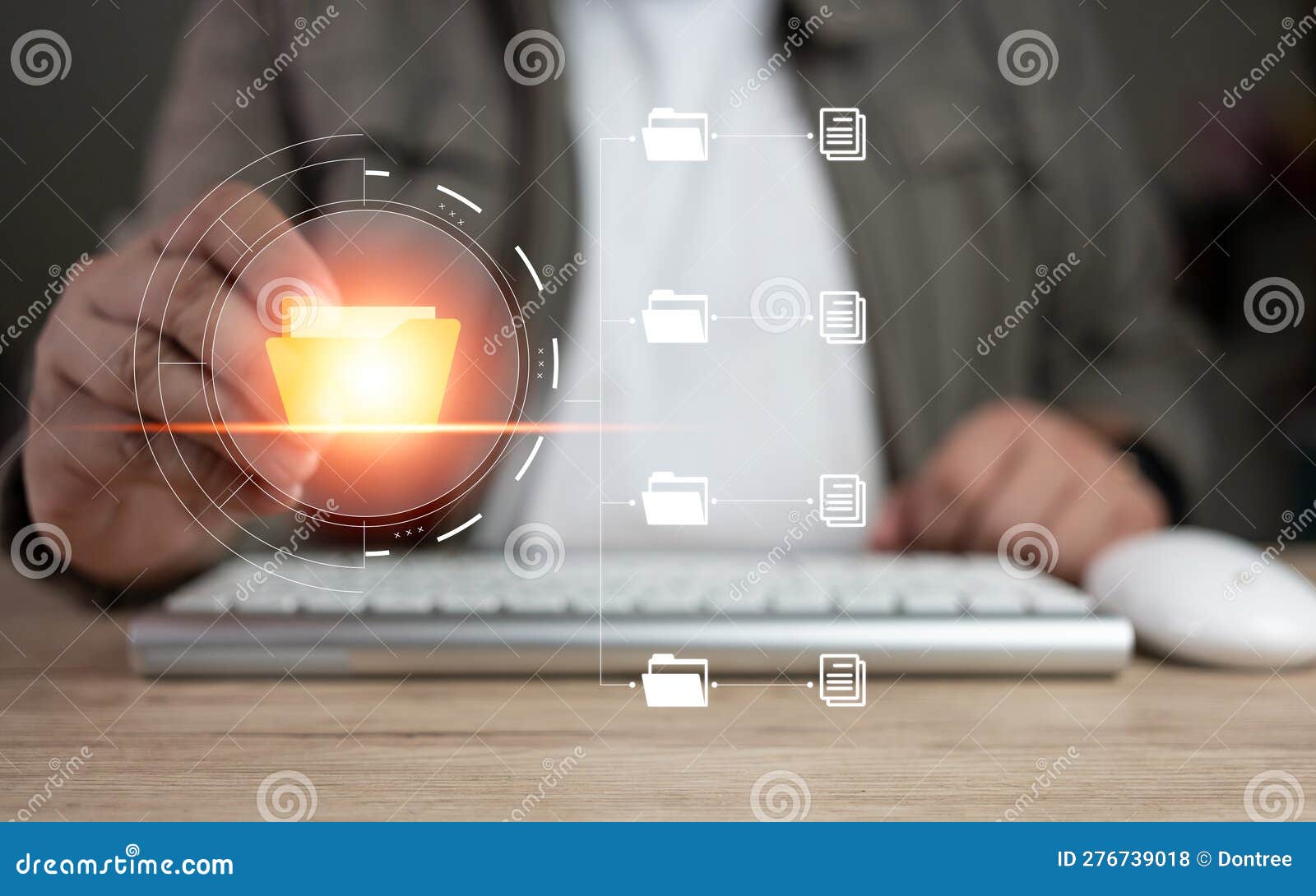 Man Hand Transferring Files in Virtual Screen for Sent Document. Data ...