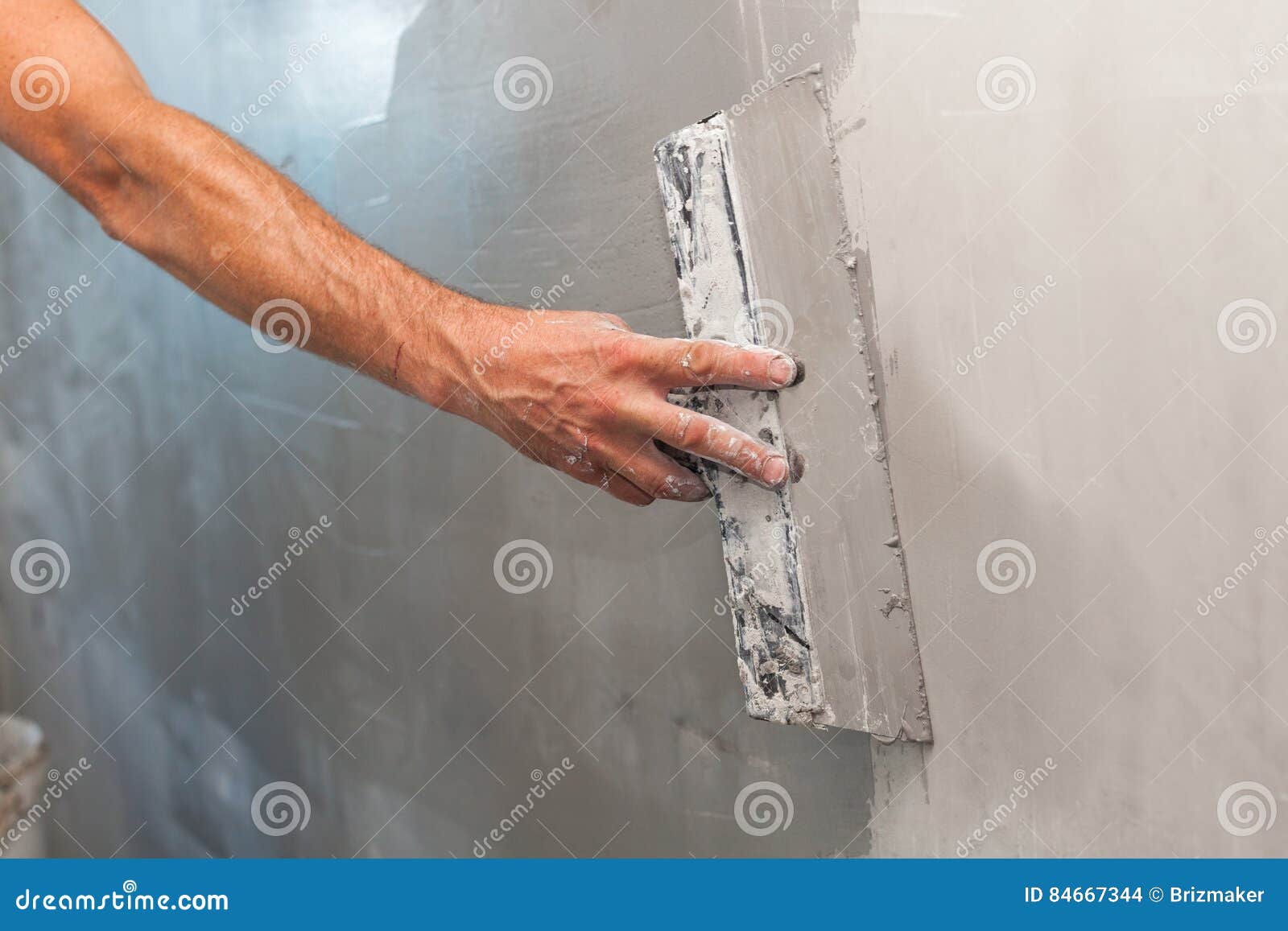 Man Hand with Trowel Plastering a Wall. Stock Photo - Image of builder ...