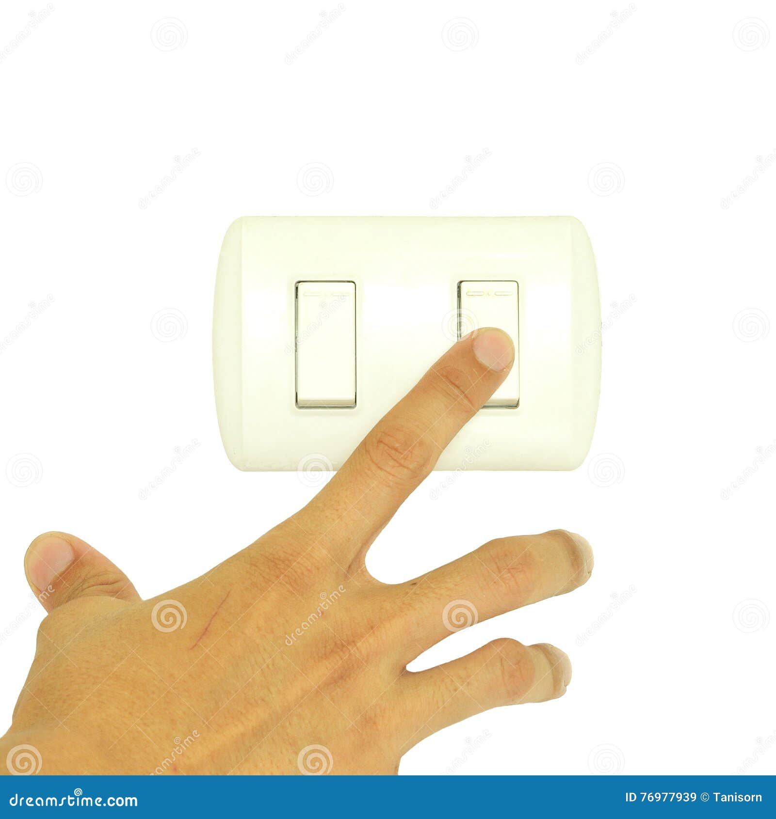 Man Hand Turn Off Light Switch Isolated on White Background, Eco ...