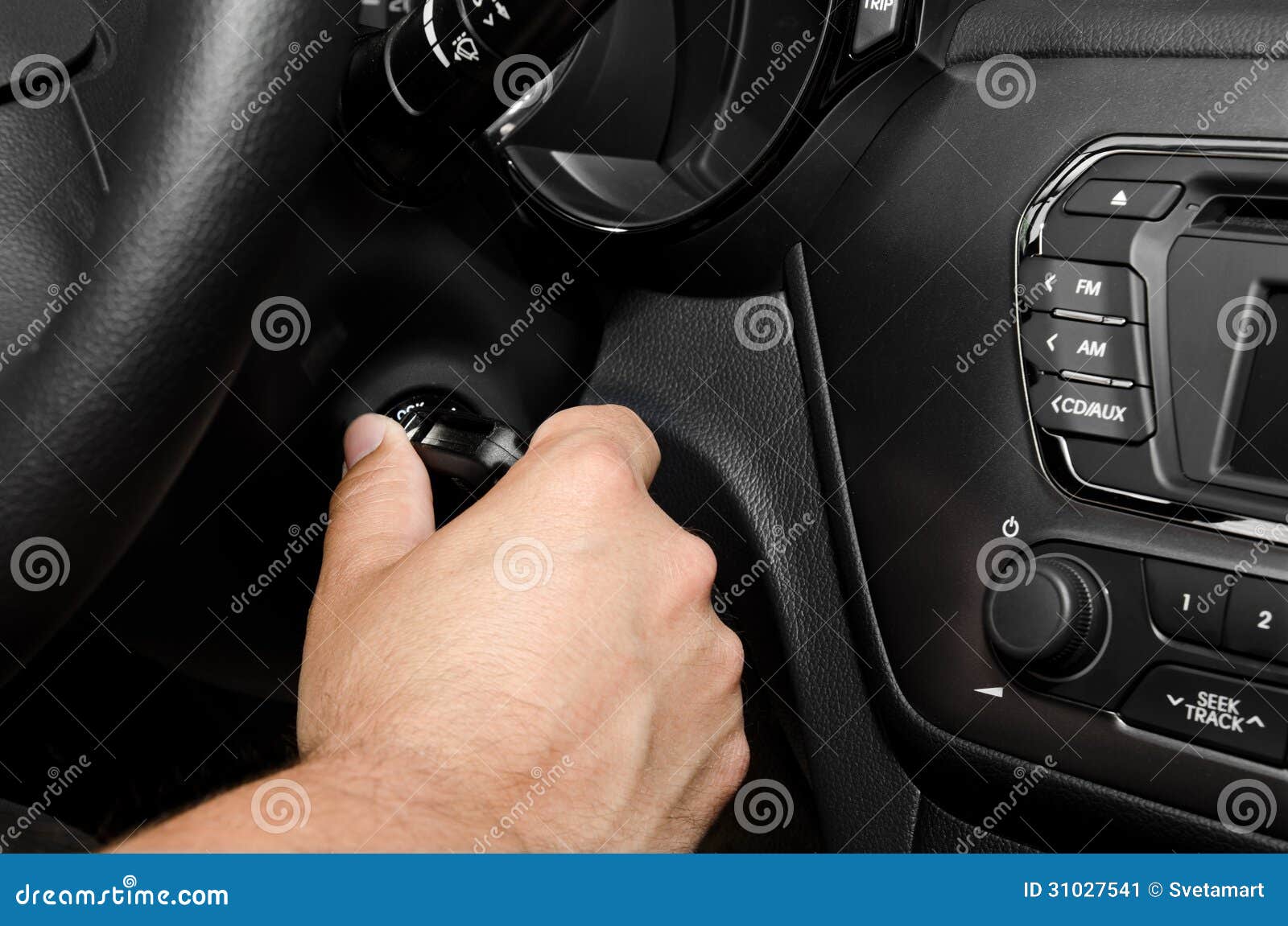 Man Hand Turning on His Car Stock Image - Image of automobile, person ...