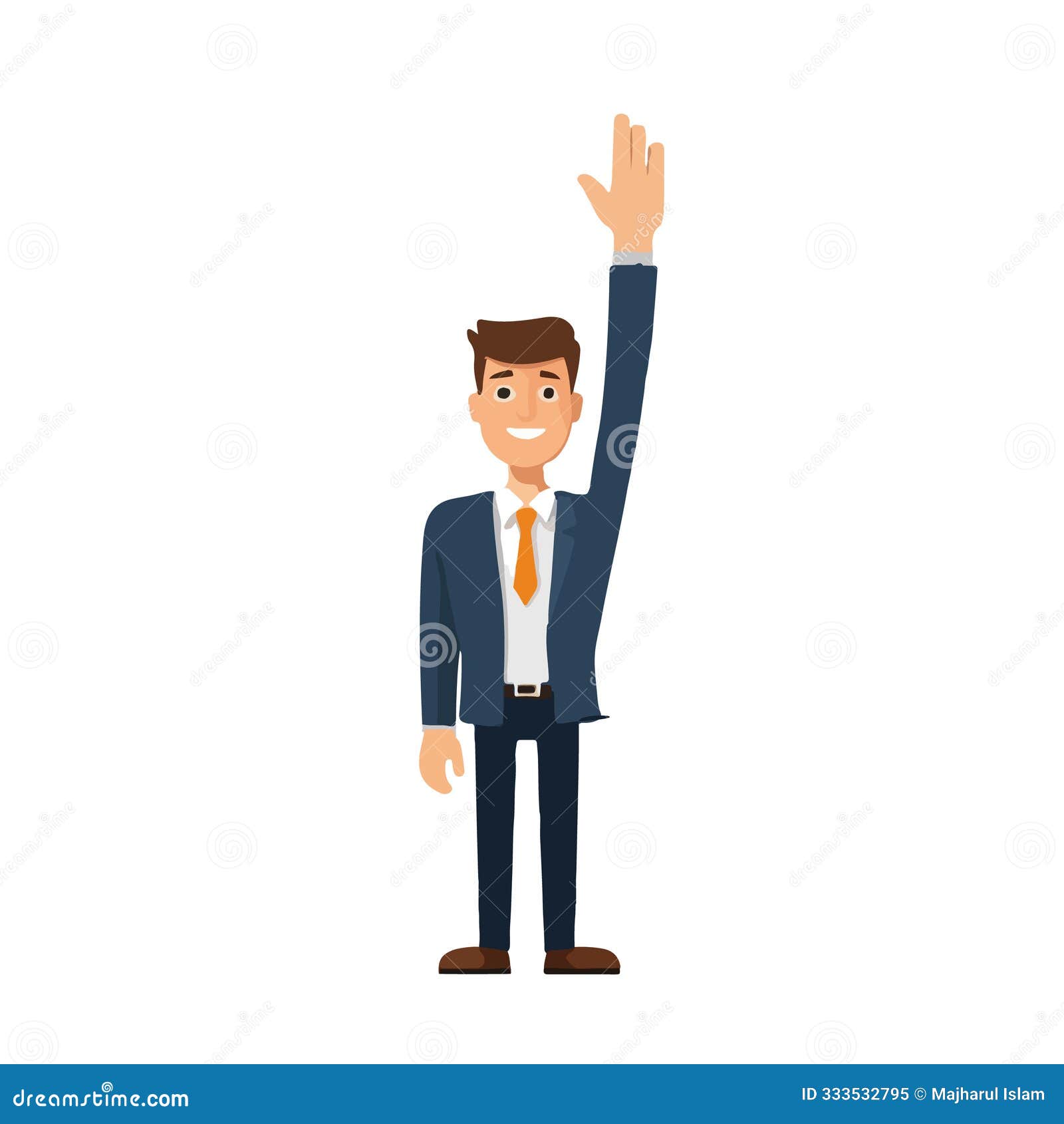 Man with Hand Up Flat Design Vector Illustration Stock Illustration ...