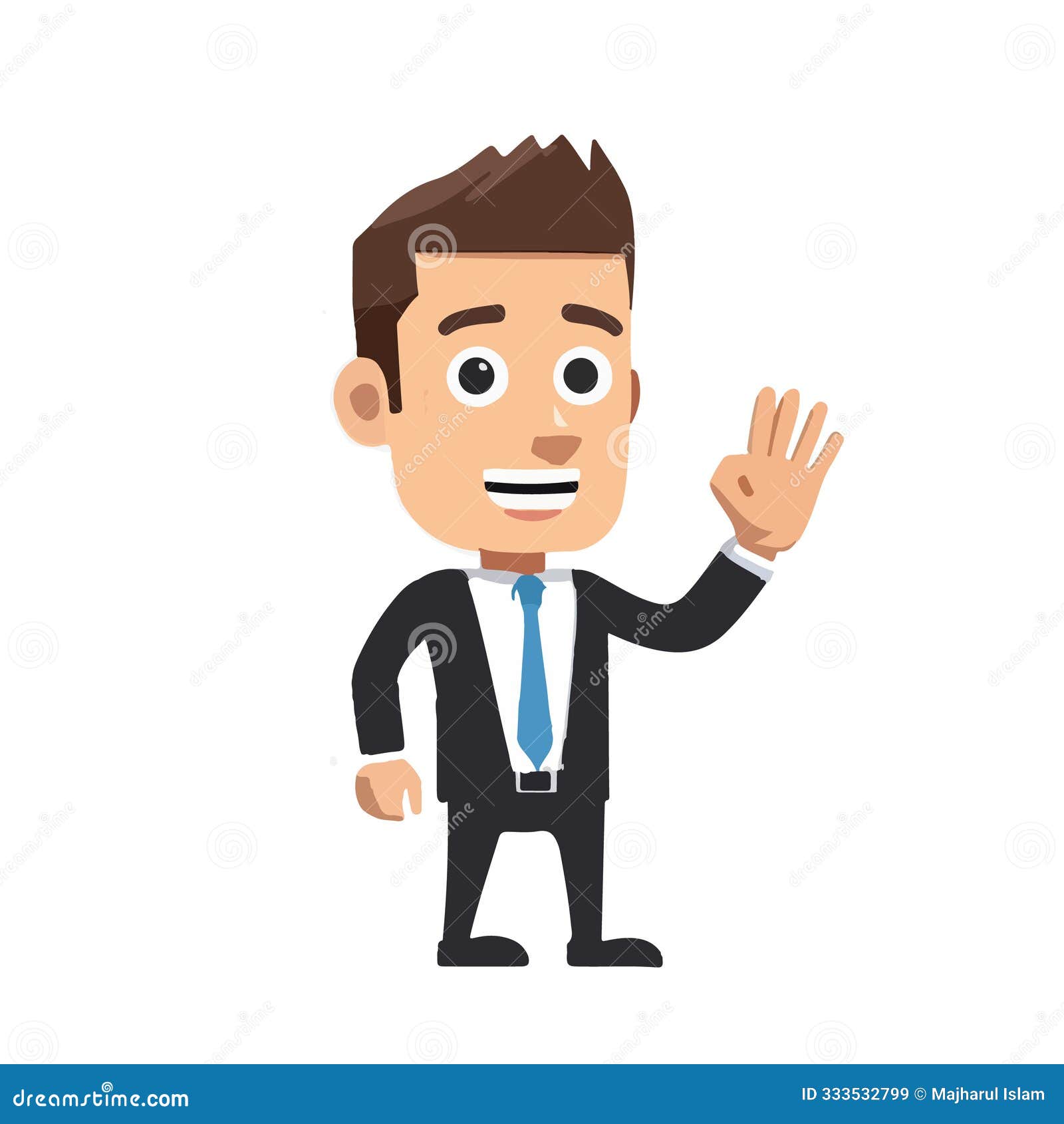Man with Hand Up Flat Design Vector Illustration Stock Illustration ...