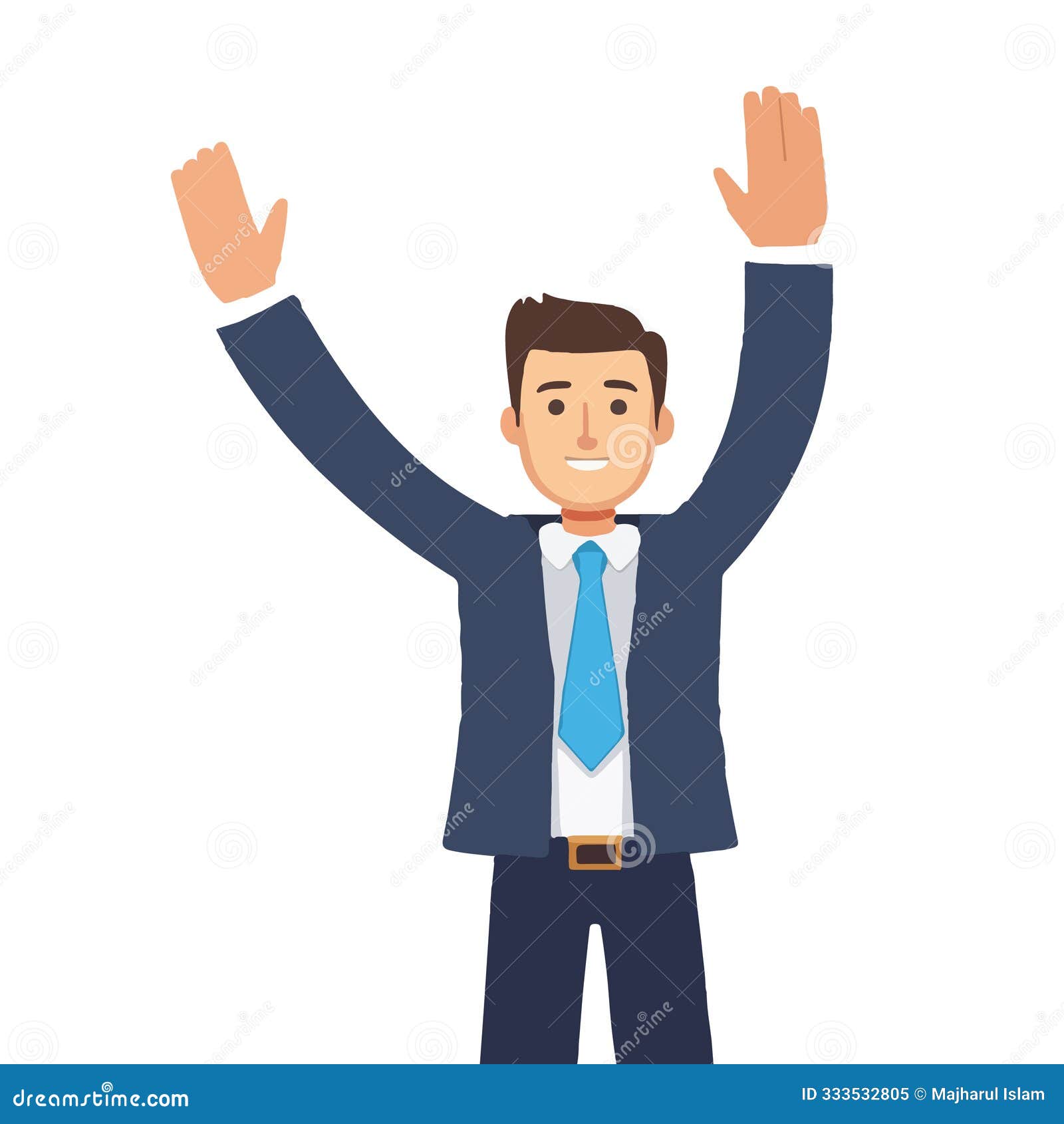 Man with Hand Up Flat Design Vector Illustration Stock Illustration ...