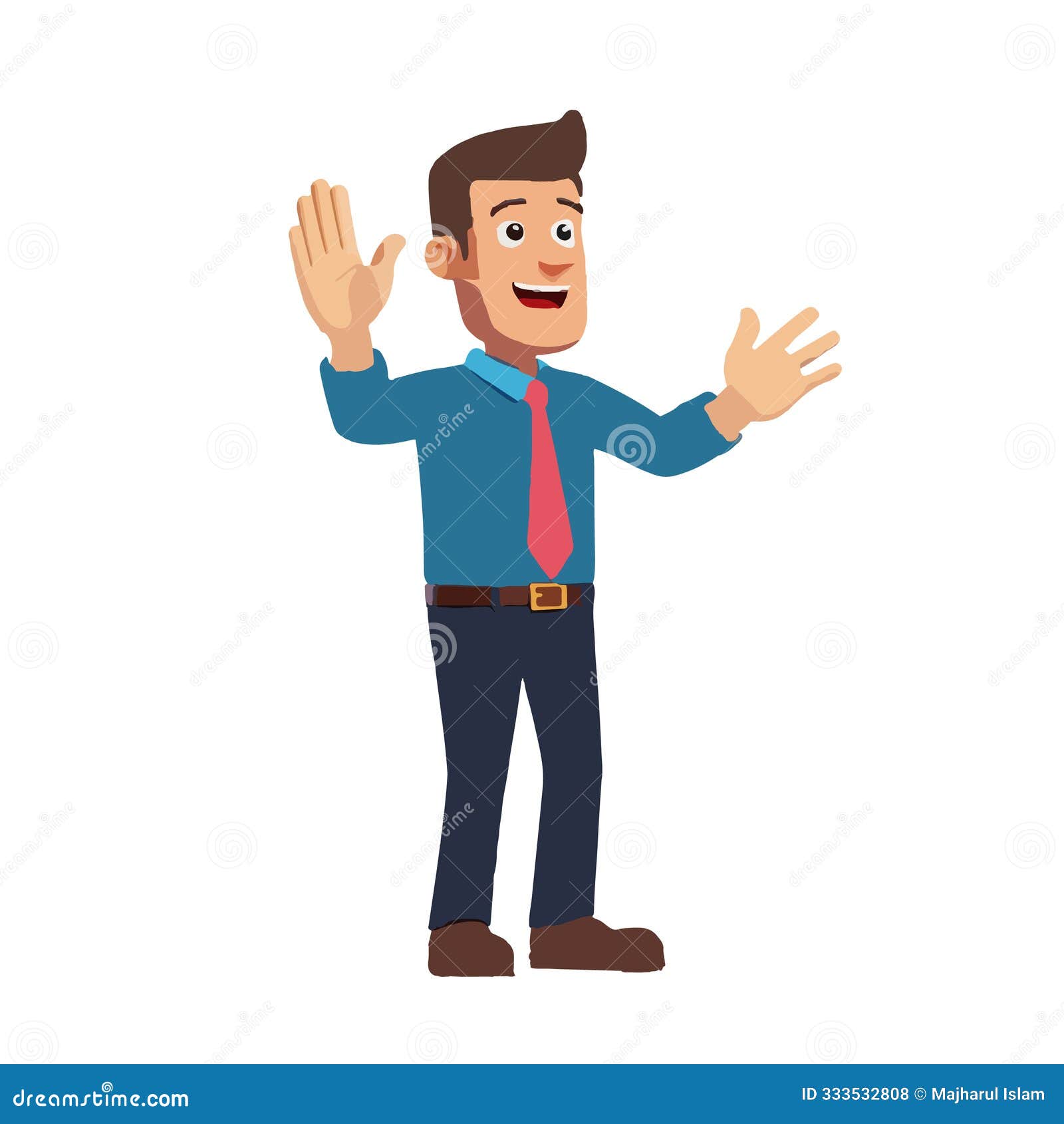 Man with Hand Up Flat Design Vector Illustration Stock Illustration ...