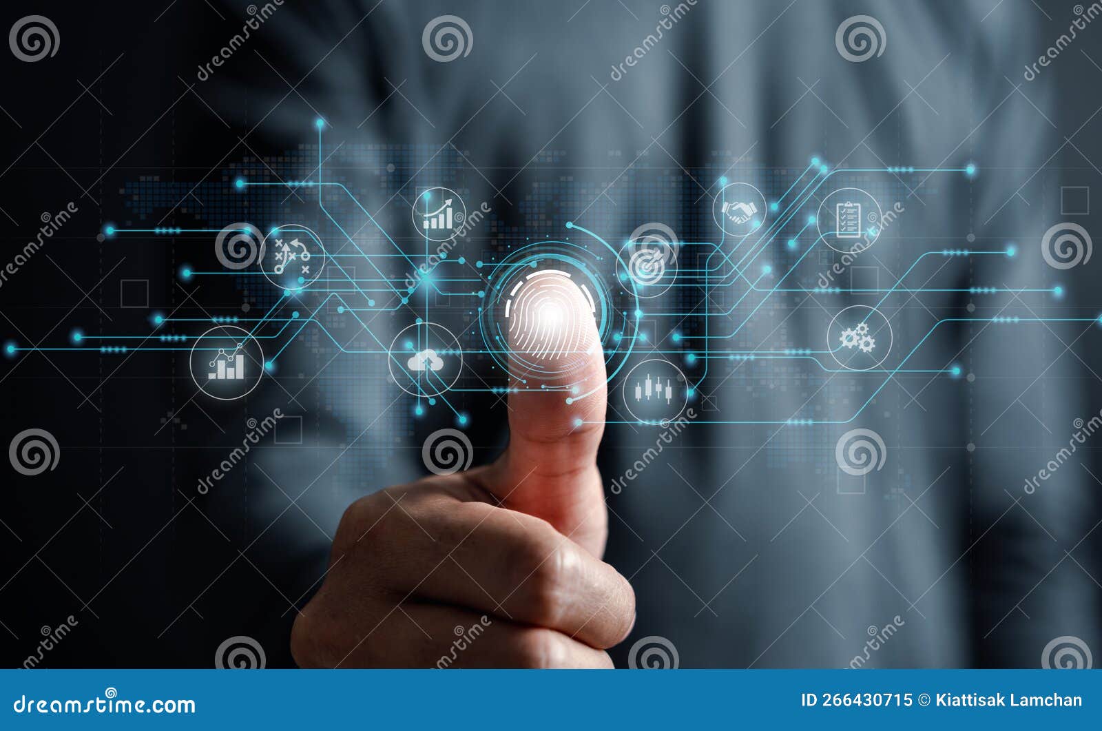 Man Hand Using Authentication System With Biometric Identification Fingerprint Username And