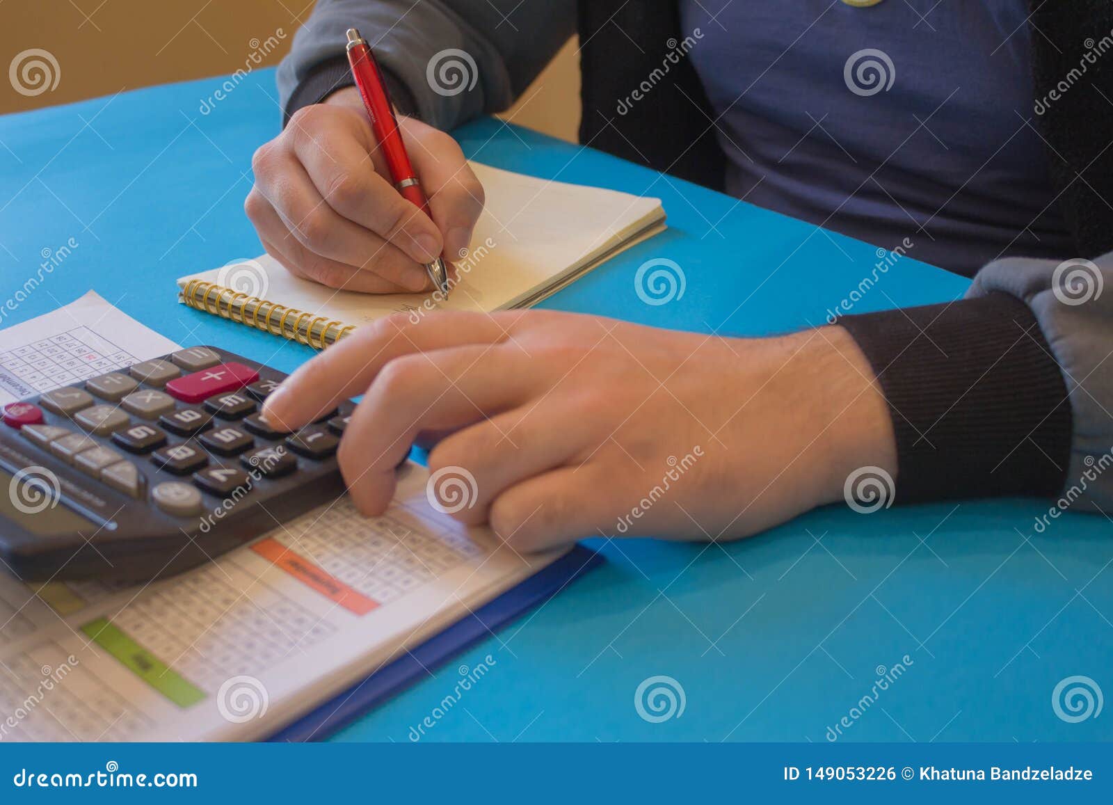 Man Hand Using Calculator, Accounting Concept. Man Hands with Pencil ...
