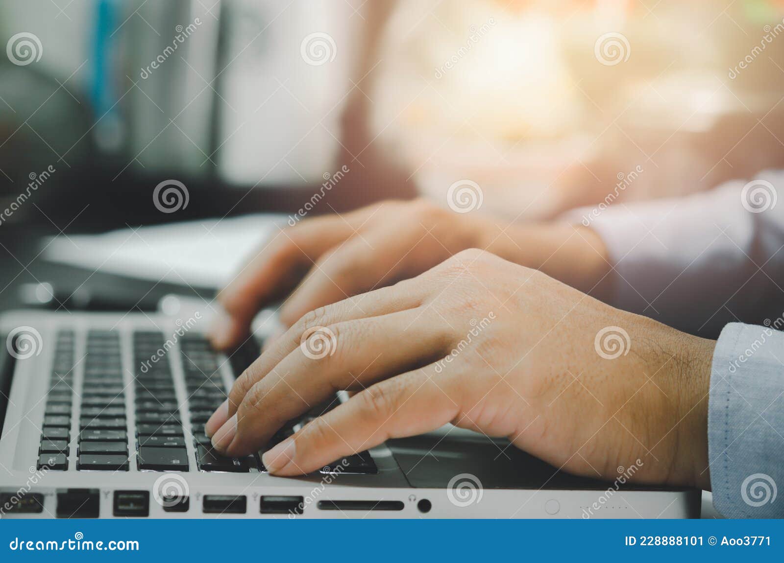 Man Hand Using Computer Laptop on Table at Home Stock Image - Image of ...