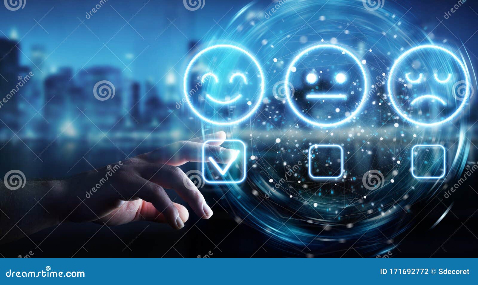 Man Hand Using Customer Satisfaction Rating Interface 3D Rendering ...