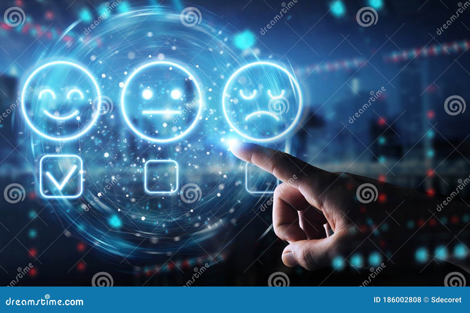 Man Hand Using Customer Satisfaction Rating Interface 3D Rendering ...