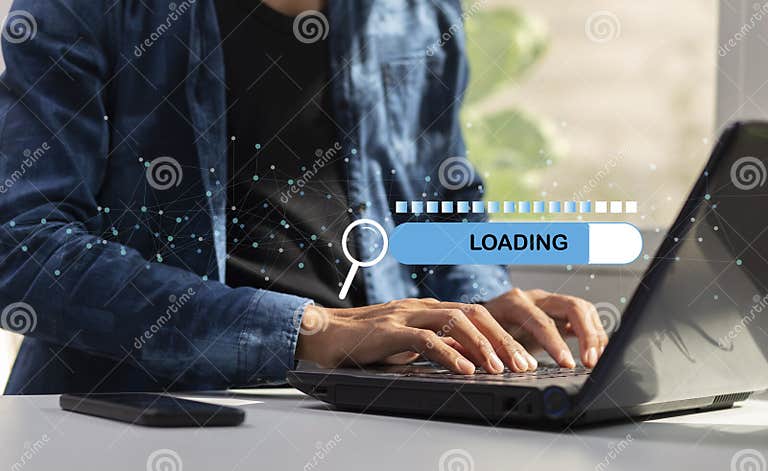 Man Hand Using Laptop with Searching Data and Internet Network at Workplace Stock Image - Image ...