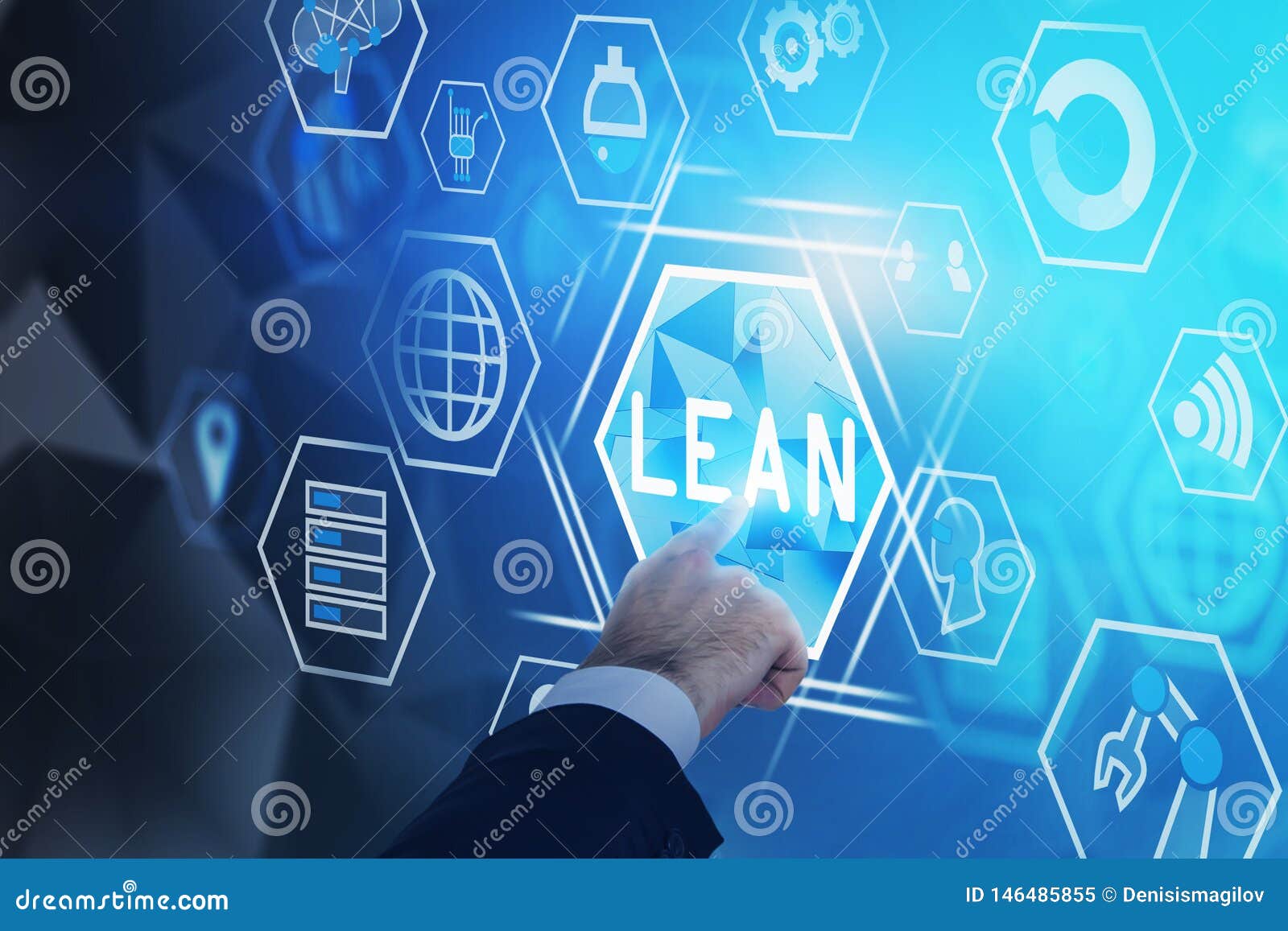 Man Hand Using LEAN Digital Interface Stock Illustration - Illustration ...