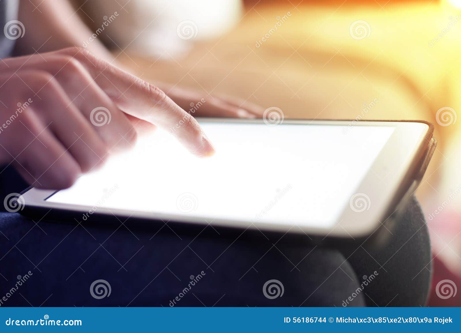 Man Hand Using White Tablet at the Home Stock Photo - Image of blank ...