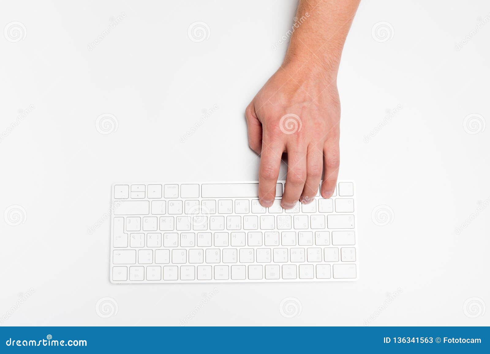 A Man Hand Using a Wireless Keyboard Isolated on White Stock Image ...