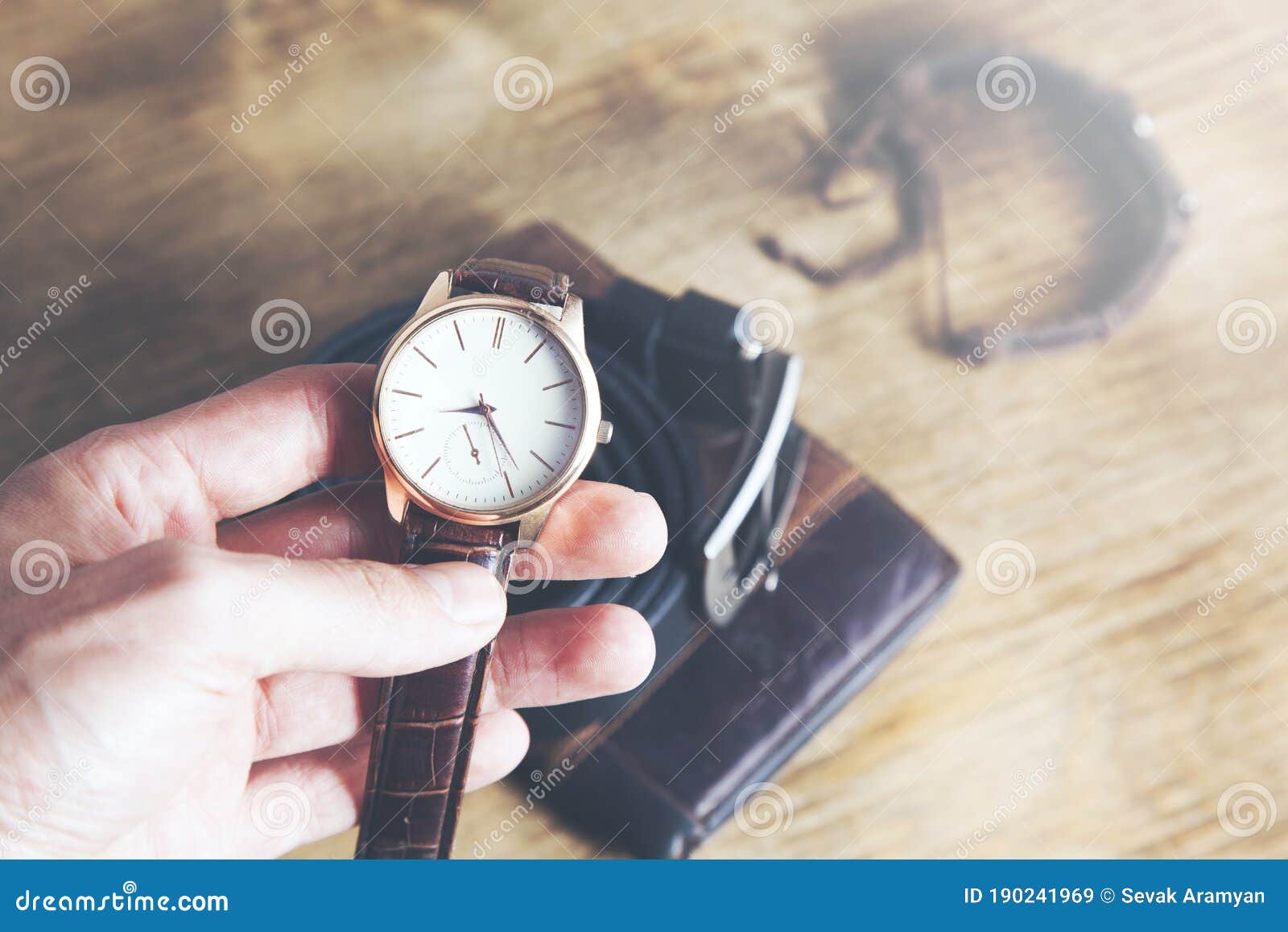 Man Hand Watch and Accessorise on Table Stock Image - Image of ...