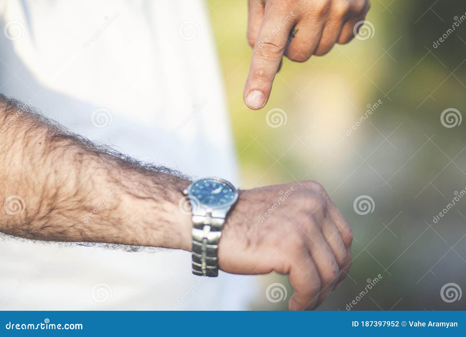 Man hand watch stock photo. Image of display, finance - 187397952