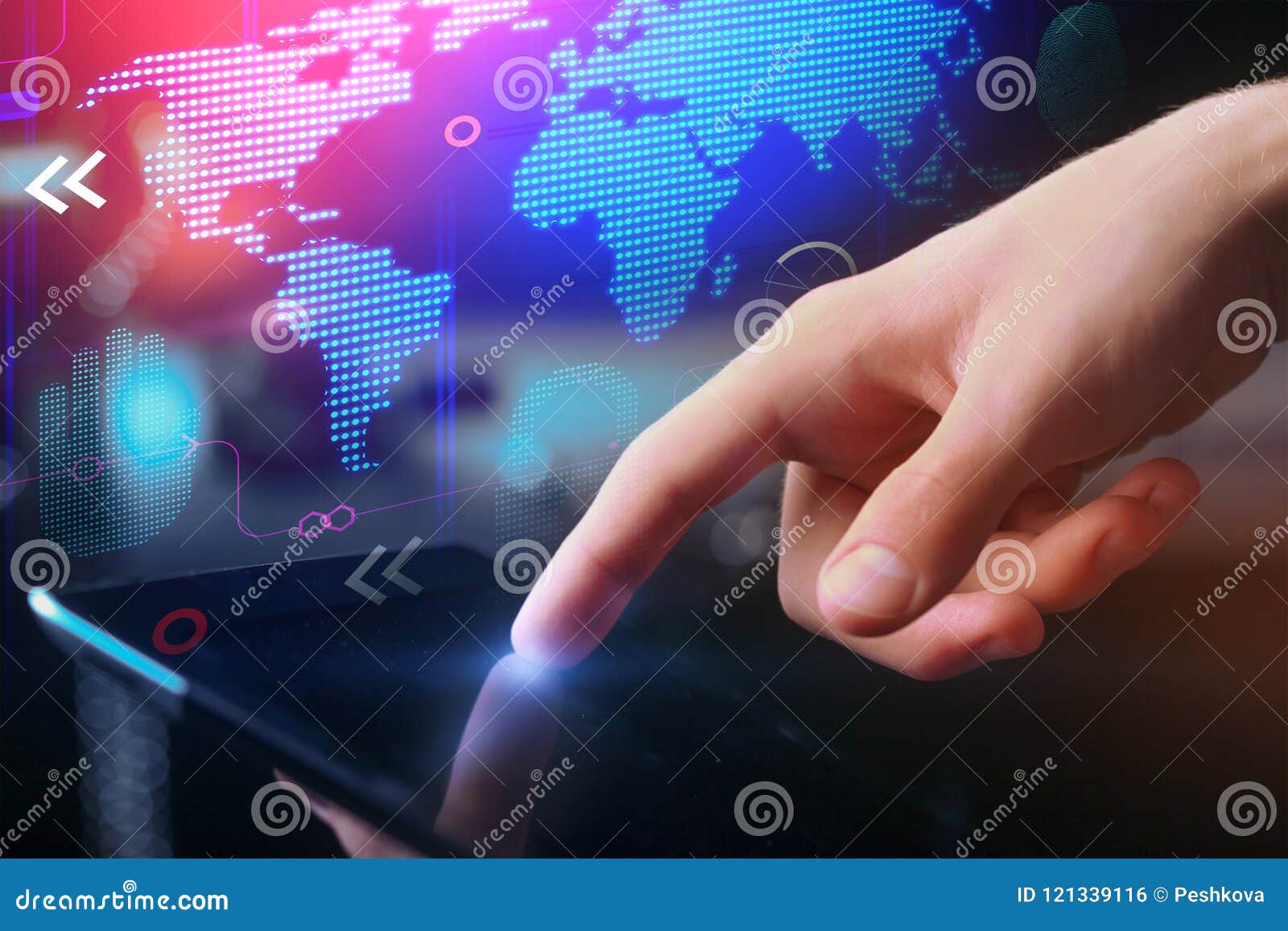 Digital Tablet Projected Digital World Map Illustration Stock Photo ...