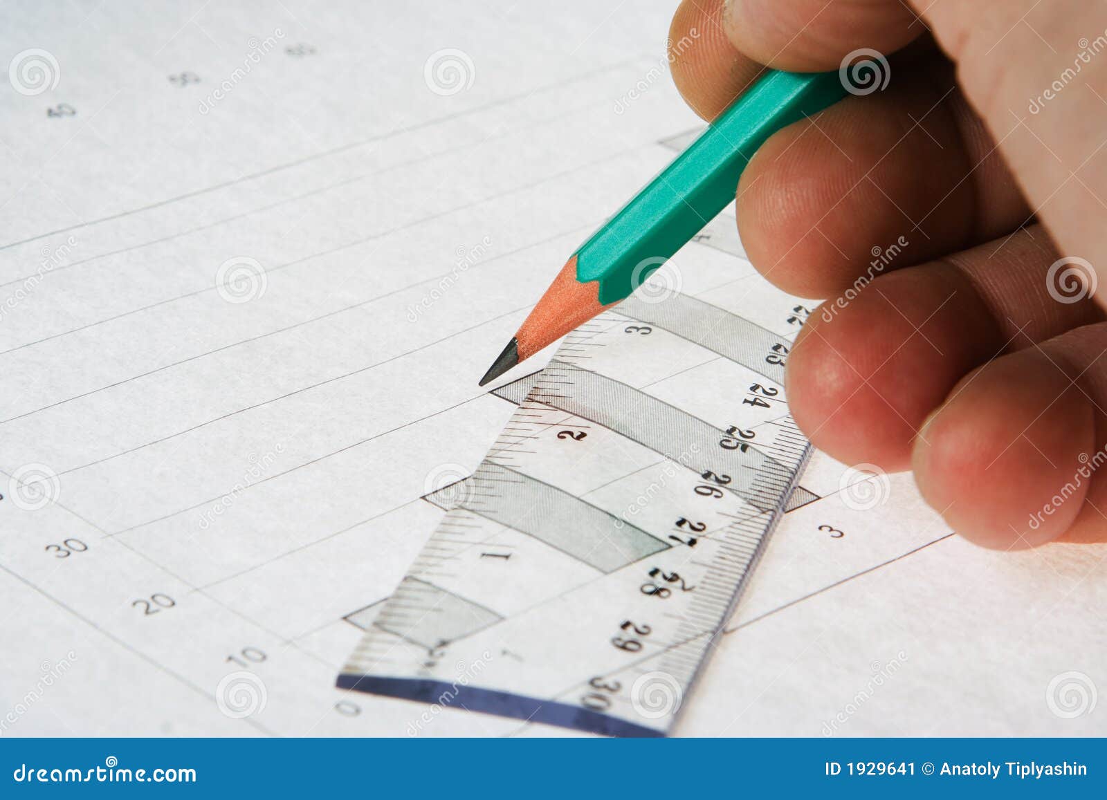 Man Hand Write Pencil on Graph Stock Image - Image of commercial, ruler ...
