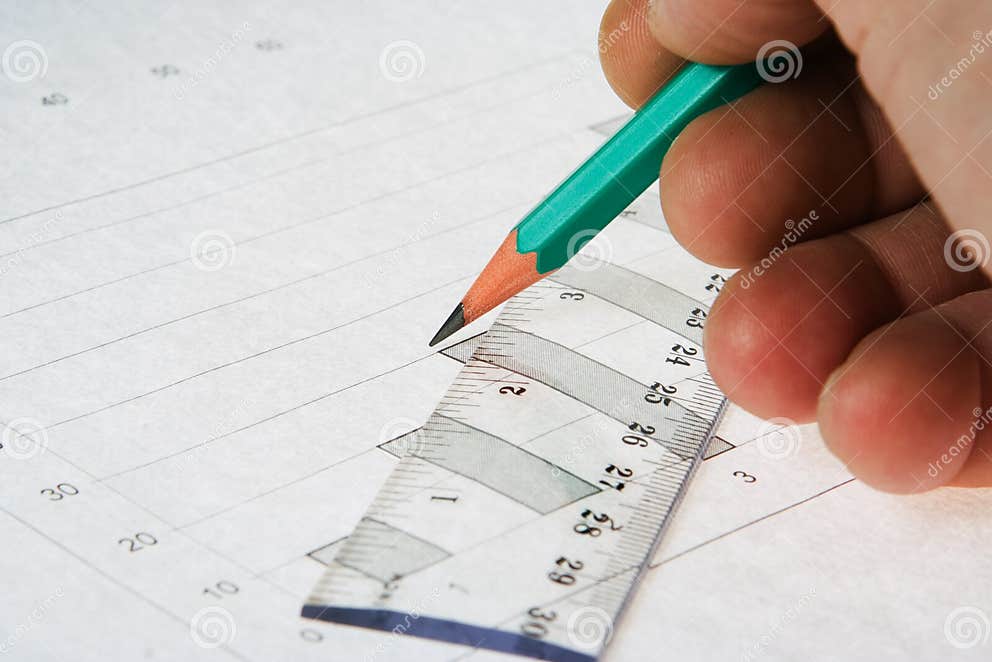Man Hand Write Pencil on Graph Stock Image - Image of commercial, ruler ...