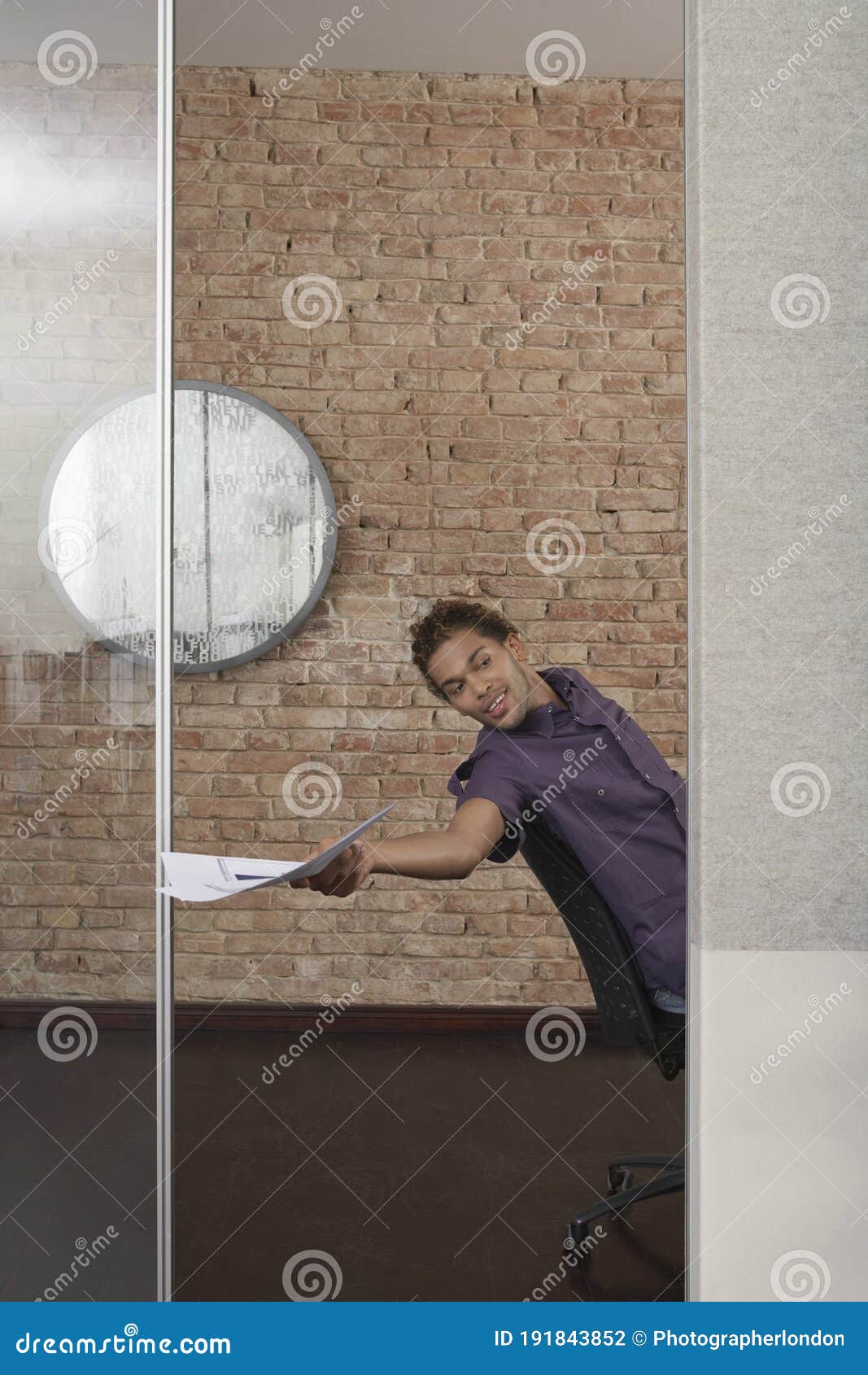Man Handing Papers in Office Stock Photo - Image of worker, door: 191843852