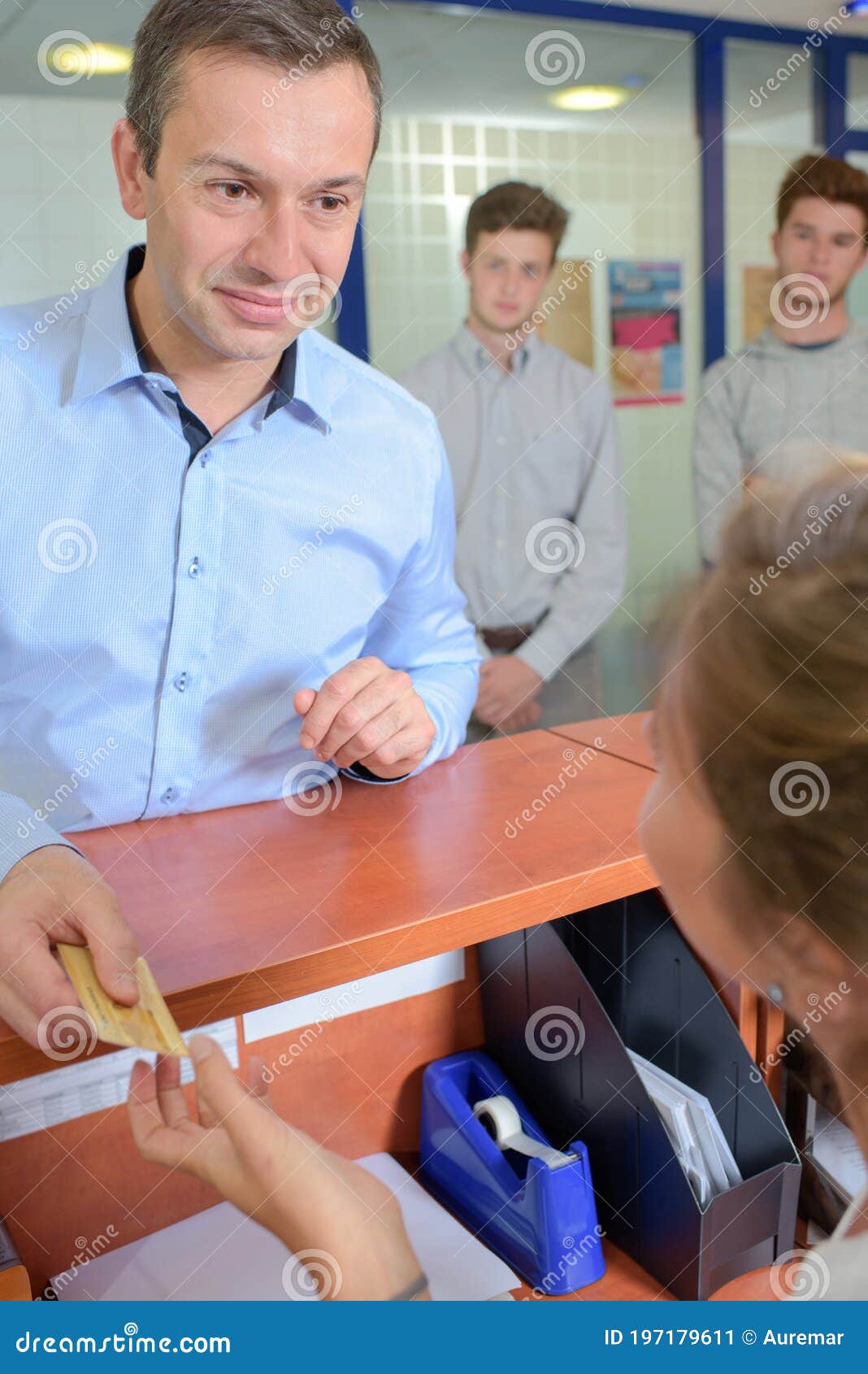 Man handling card stock image. Image of customer, transfer - 197179611