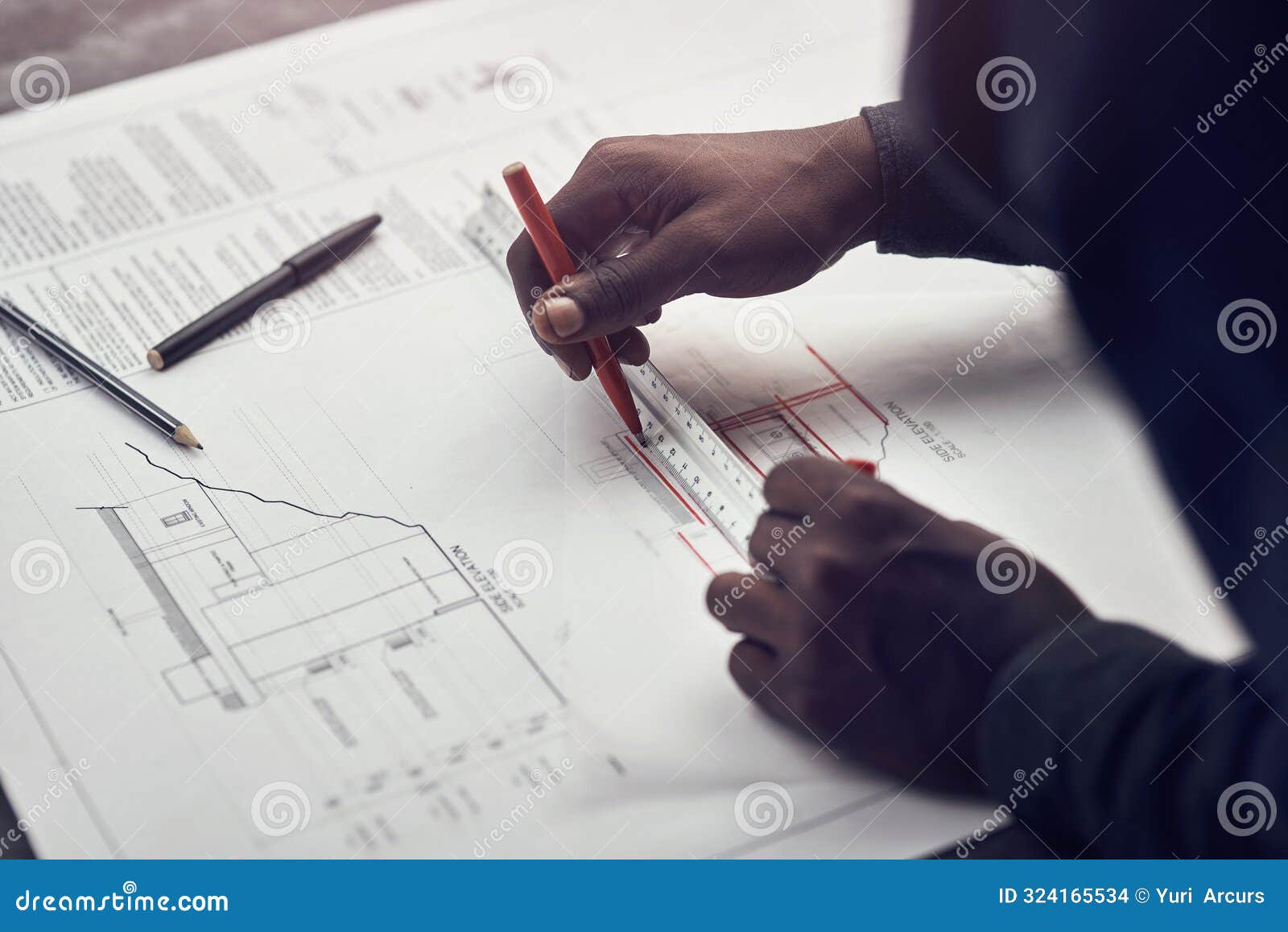 Man, Hands and Architect To Scale Blueprint in Office, Ruler and ...